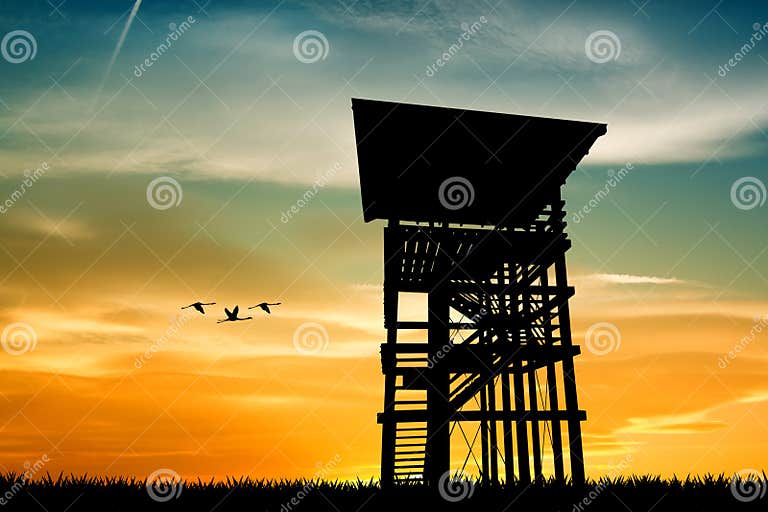 Watchtower at sunset stock illustration. Illustration of tower - 90438623