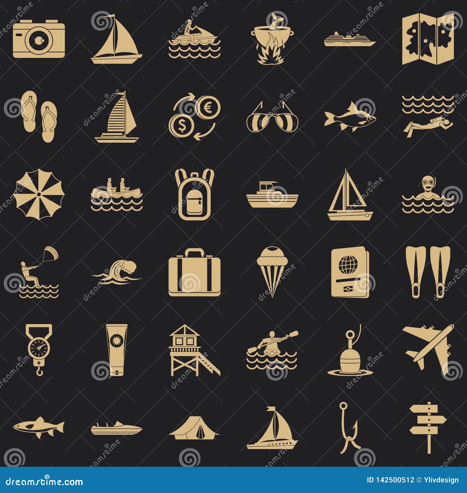 Water Activity Icons Set, Simple Style Stock Vector - Illustration of ...