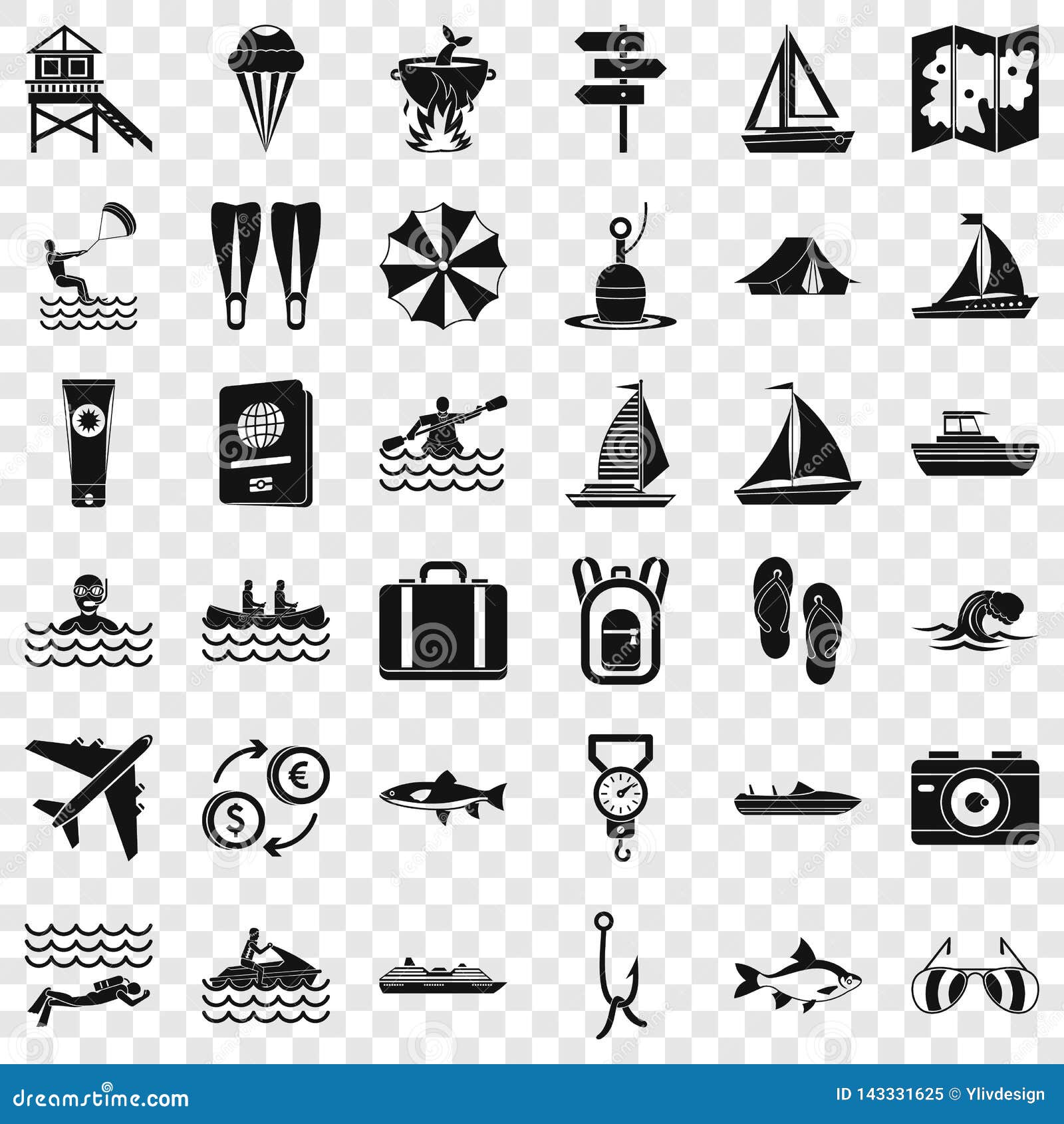 Water Activity Icons Set, Simple Style Stock Vector - Illustration of ...