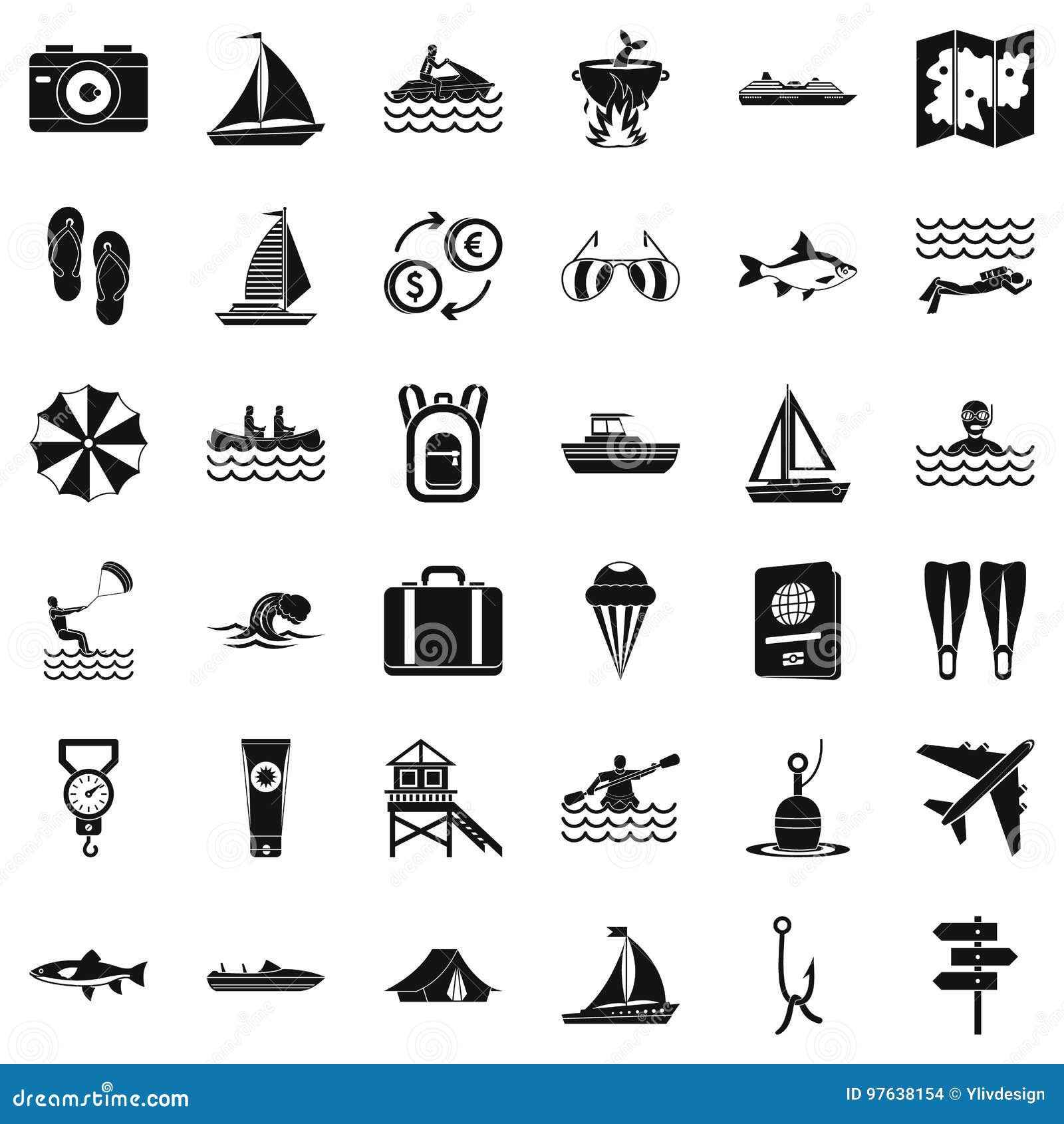Water Activity Icons Set, Simple Style Stock Vector - Illustration of ...