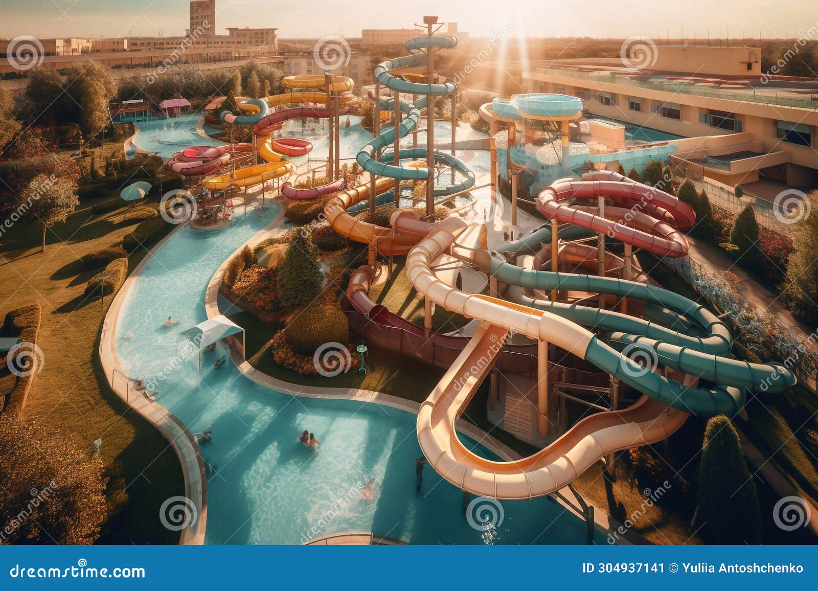 Water Amusement Park. Hotel with a Water Park Stock Illustration ...
