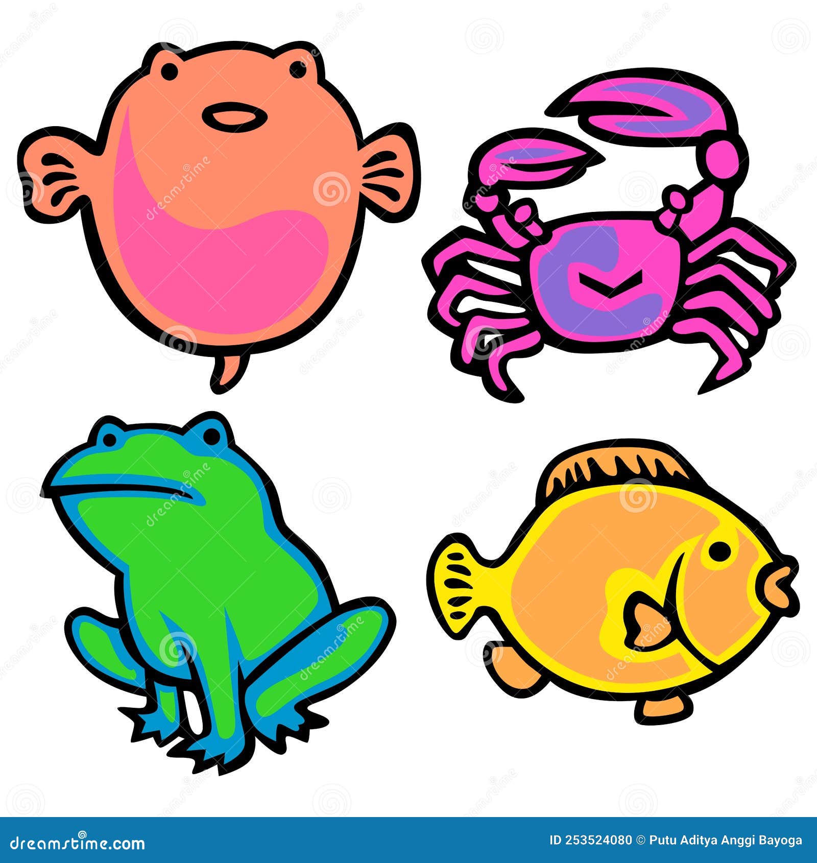 Water animal doodle set stock vector. Illustration of doodle - 253524080