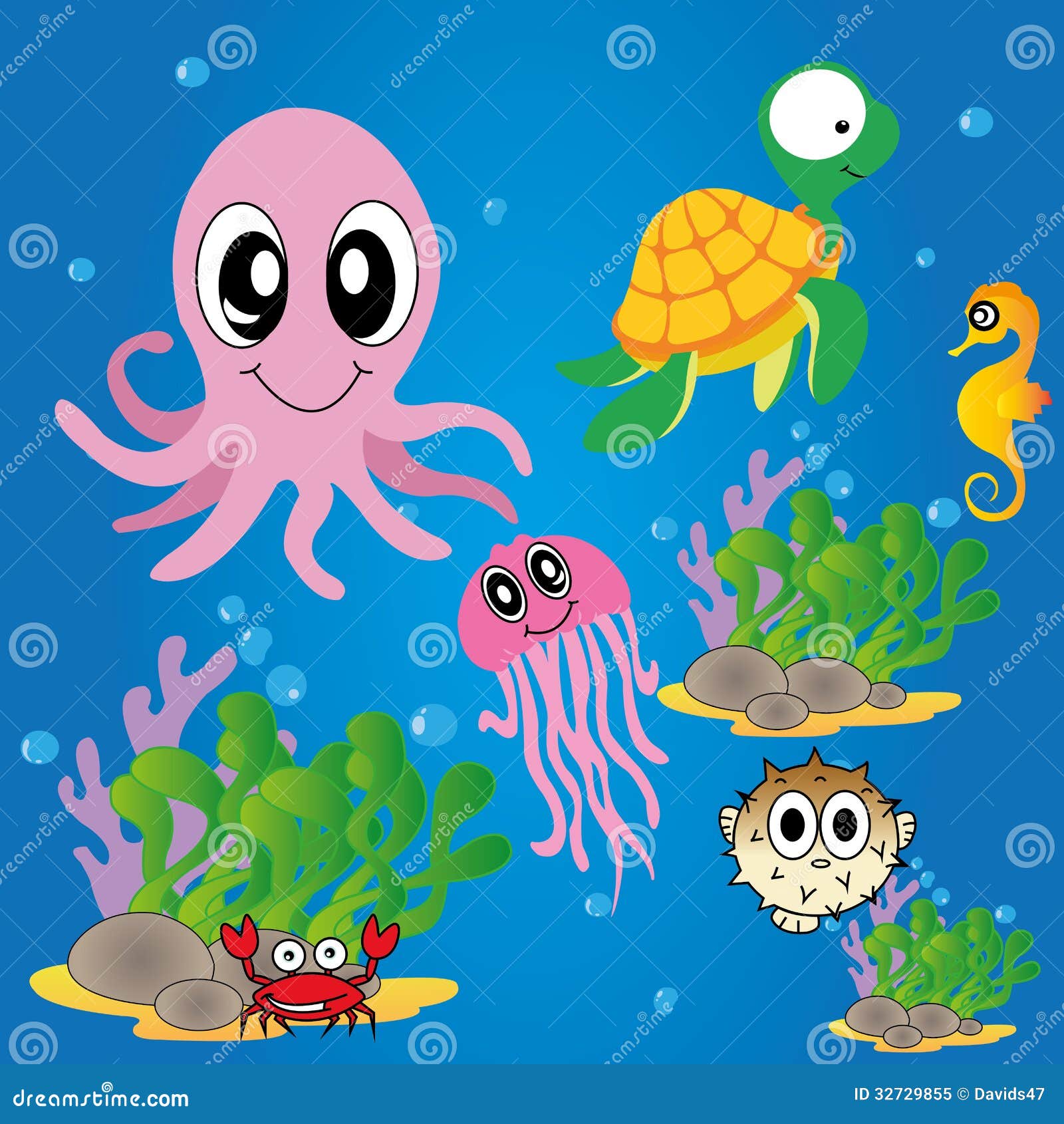 Water animals stock vector. Illustration of turtle, line - 32729855