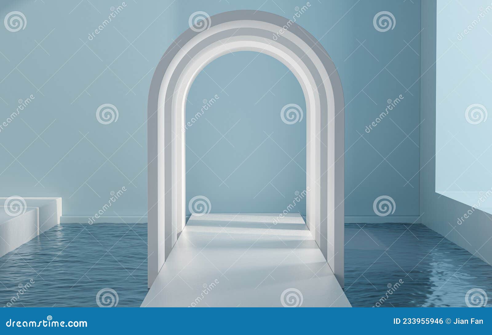 Water and Arched Door in the Empty Room, 3d Rendering Stock ...