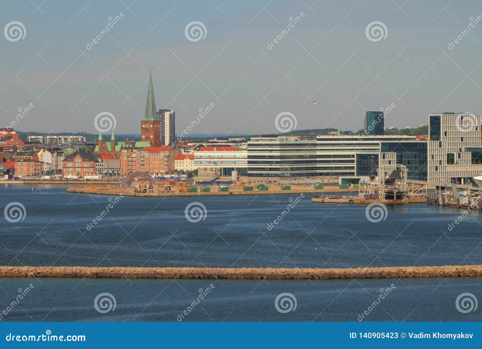 Water Area of Seaport and City. Aarhus, Denmark Stock Image - Image of ...