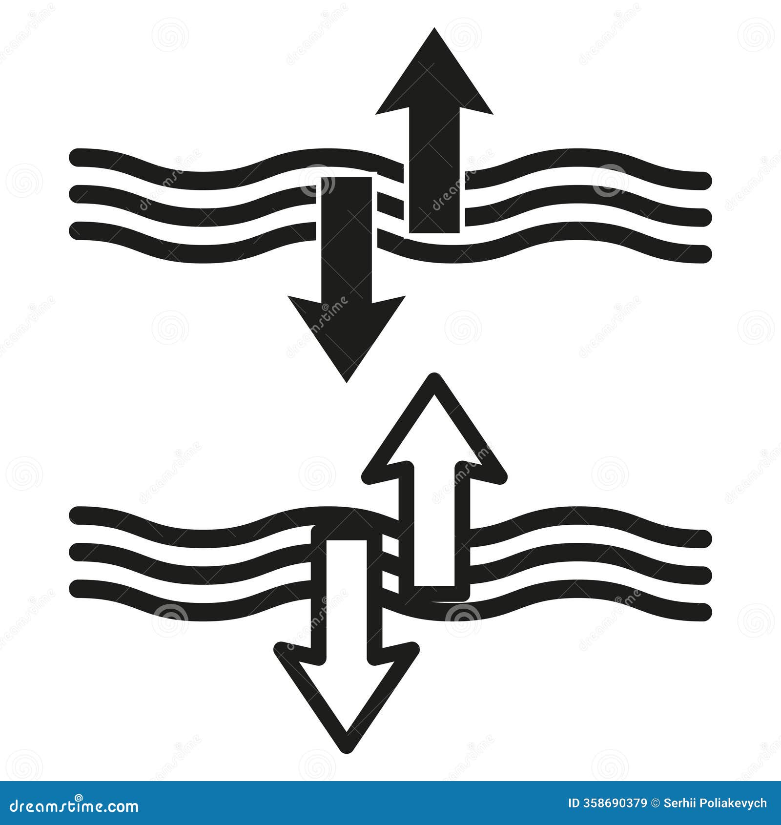 Water Arrow Icon. Up Down Flow. Black Wave Symbol. Vector Direction ...