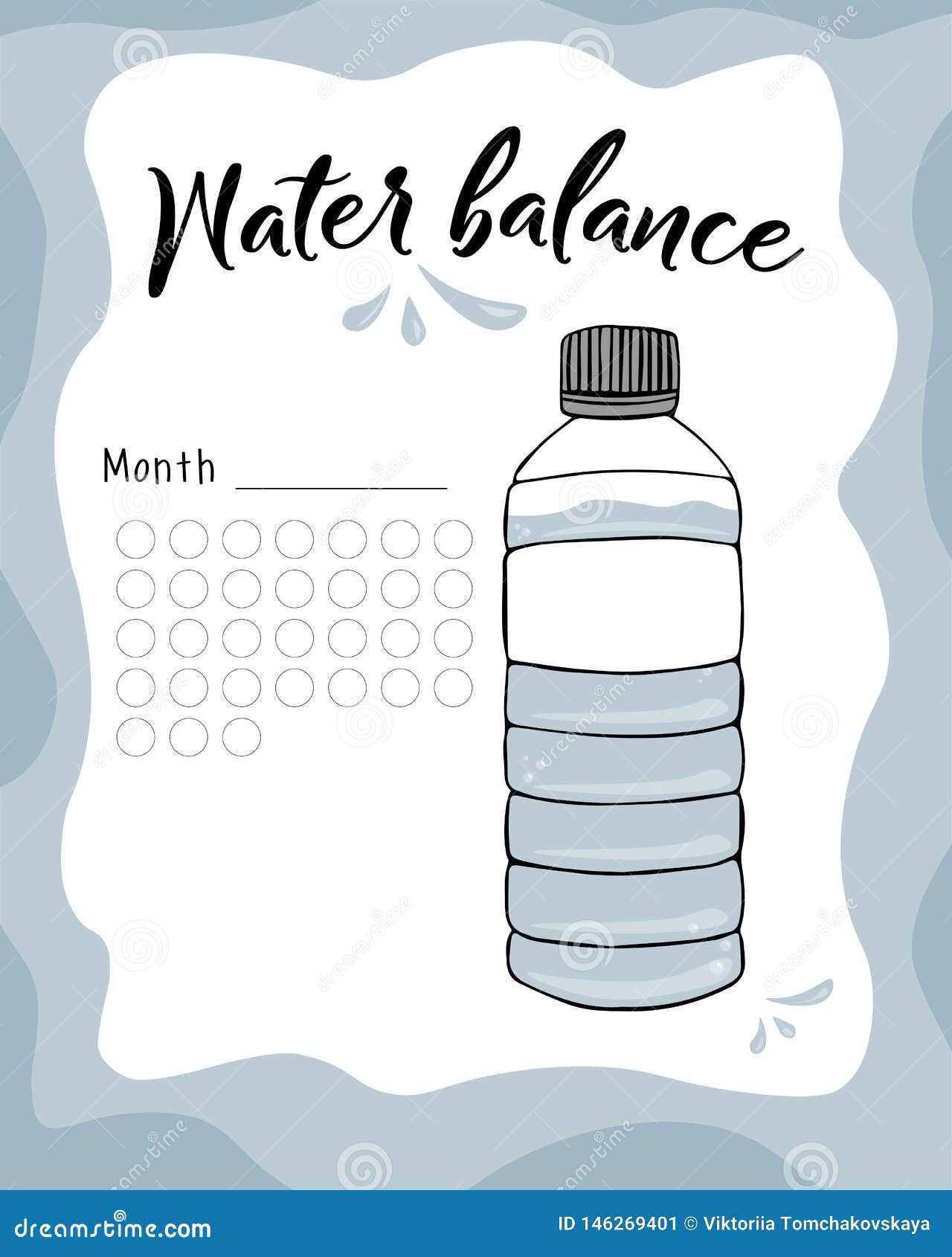 Water Balance Vector Calendar. Water Monthly Tracker. Water Consumption ...