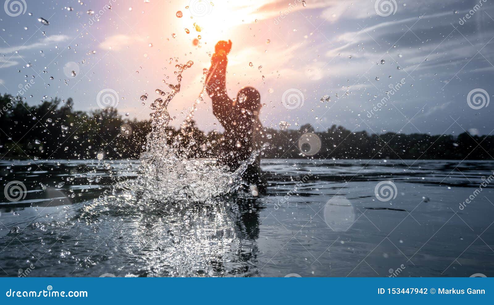 Water Battle at the Sunset Lake Stock Photo - Image of people, cool ...