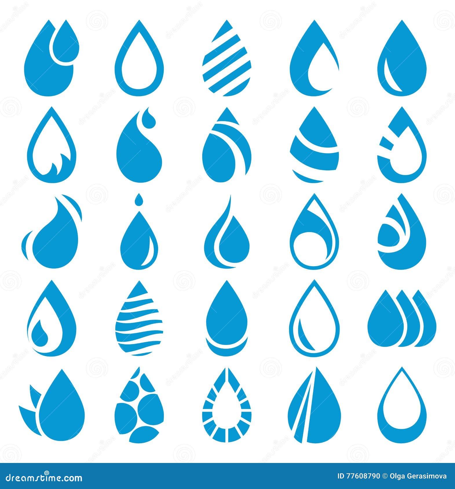 Water Blue Drop Icon Set, Buttons. Simple Vector Silhouette Collection ...