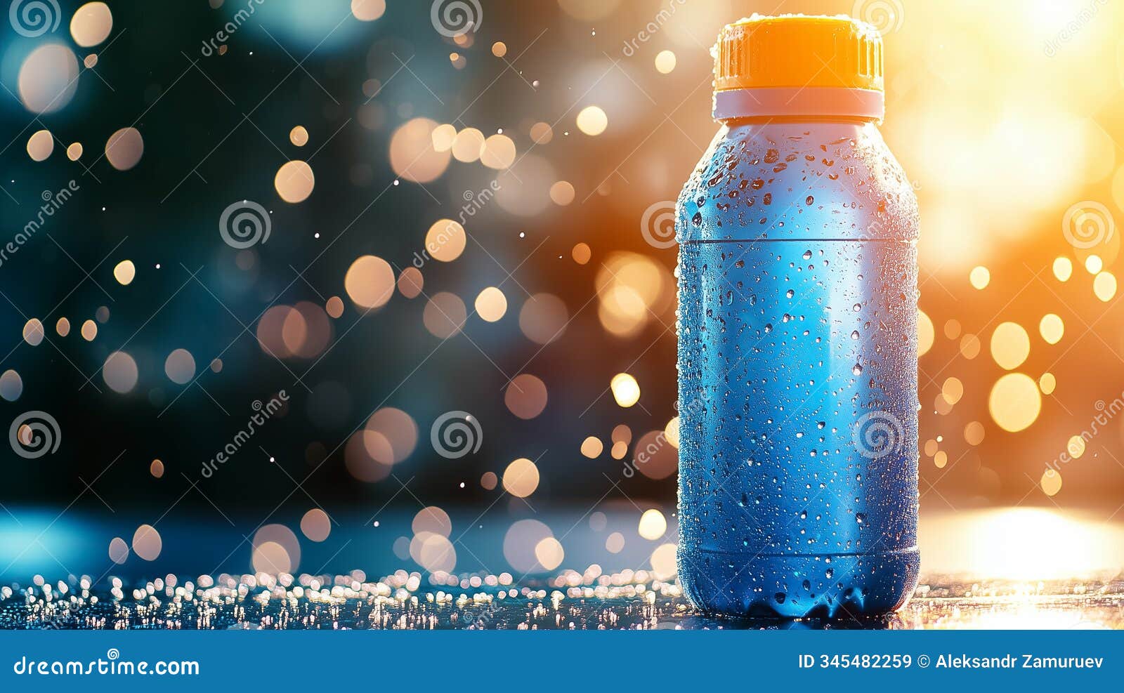 A Water Bottle with Droplets Sits on a Workout Bench, Gleaming Under ...