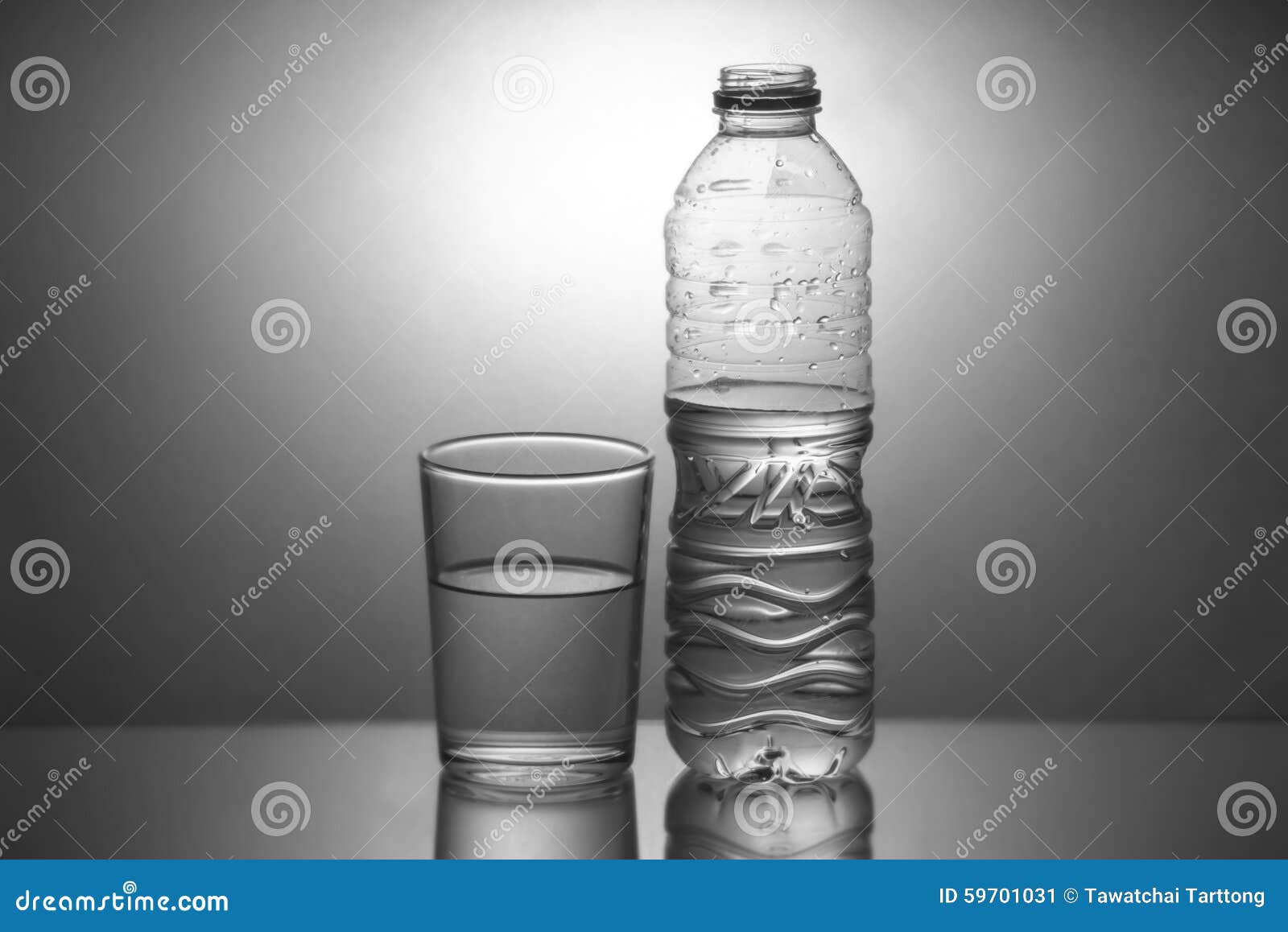 Water Bottle and Glass Reflection Dark Style Stock Image - Image of ...