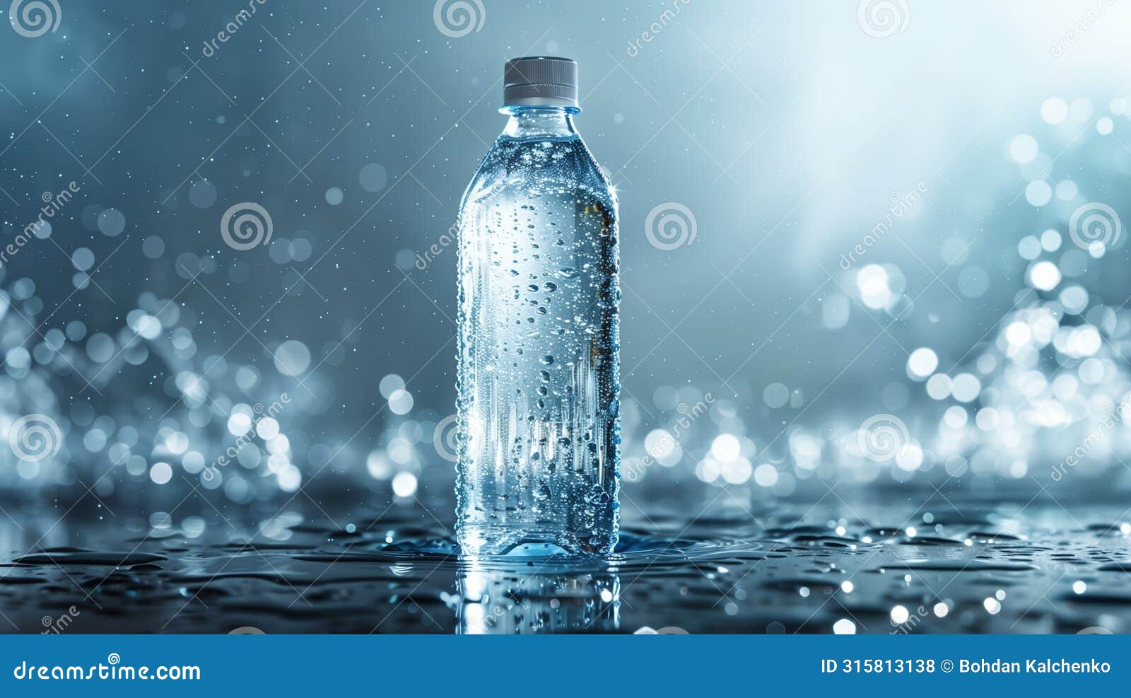 A Water Bottle Sits in a Puddle, Containing Liquid Refreshment for ...