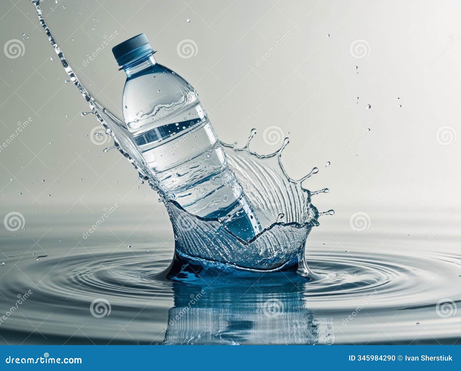 Water Bottle Splashing into Water with a Large Splash. Stock Photo ...