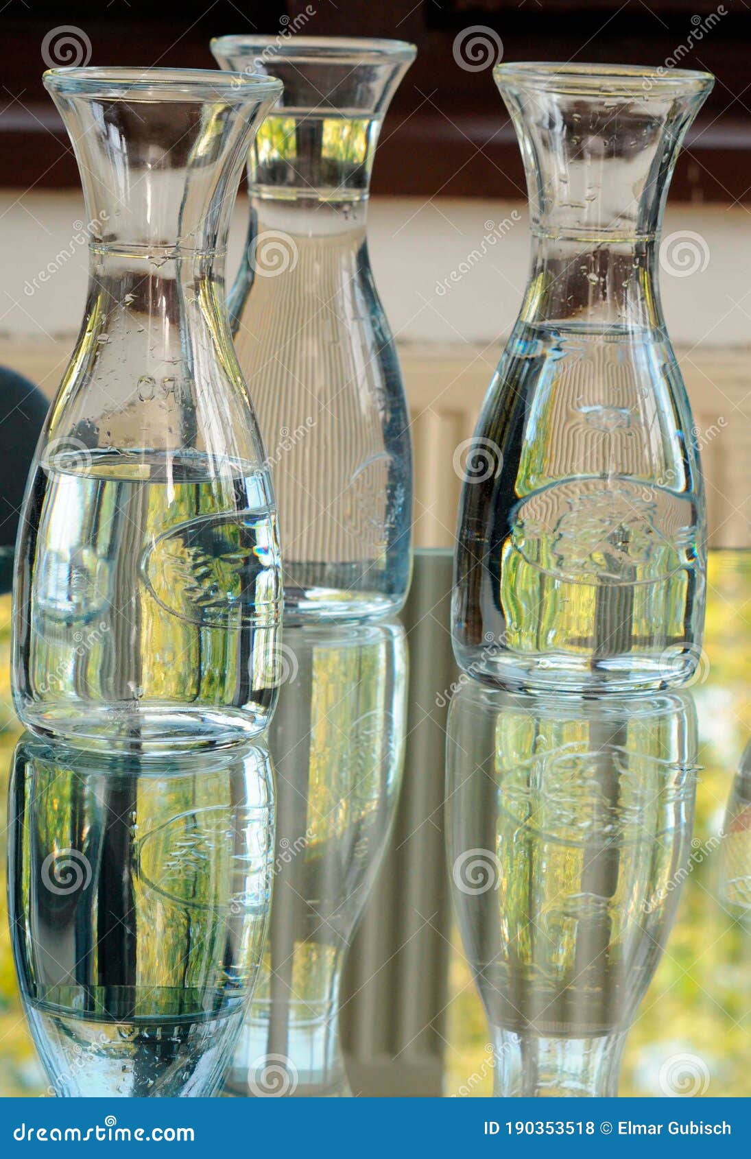 Water Bottles on Glass Table Stock Photo - Image of freshness ...