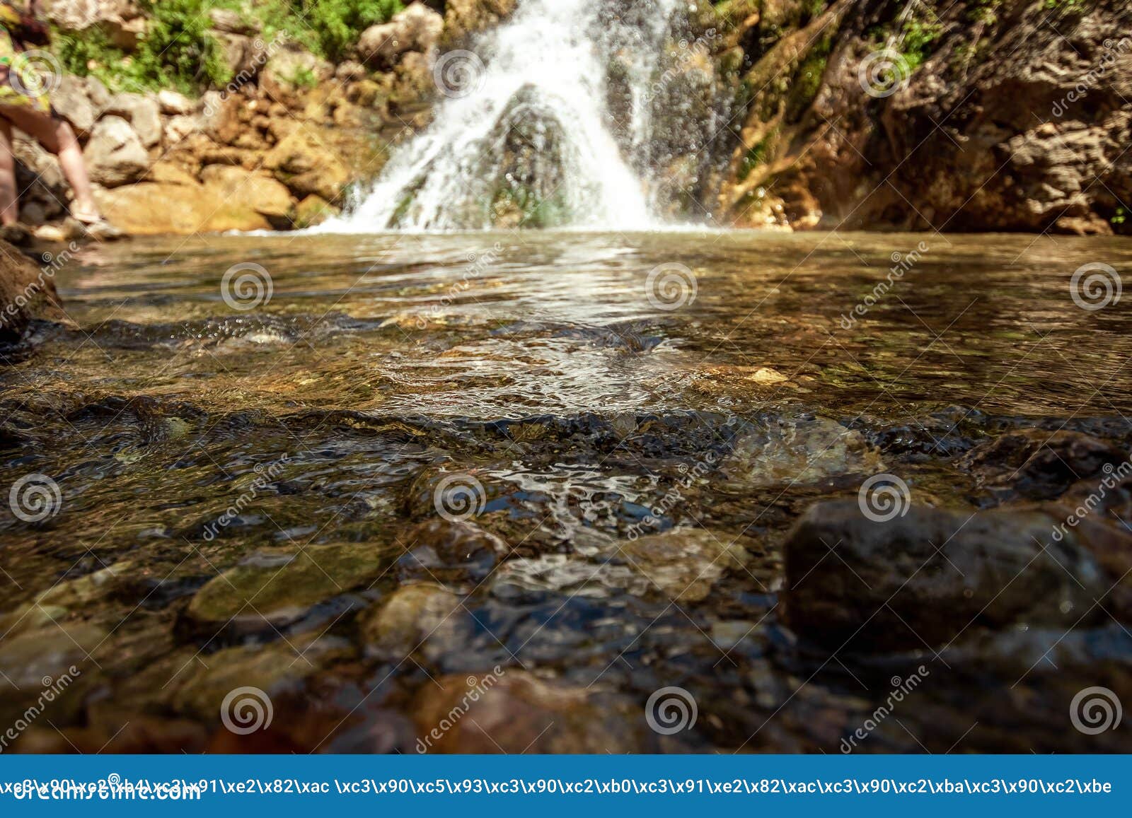 Water Breaks through the Stones, a View of the Waterfall. Colorful ...