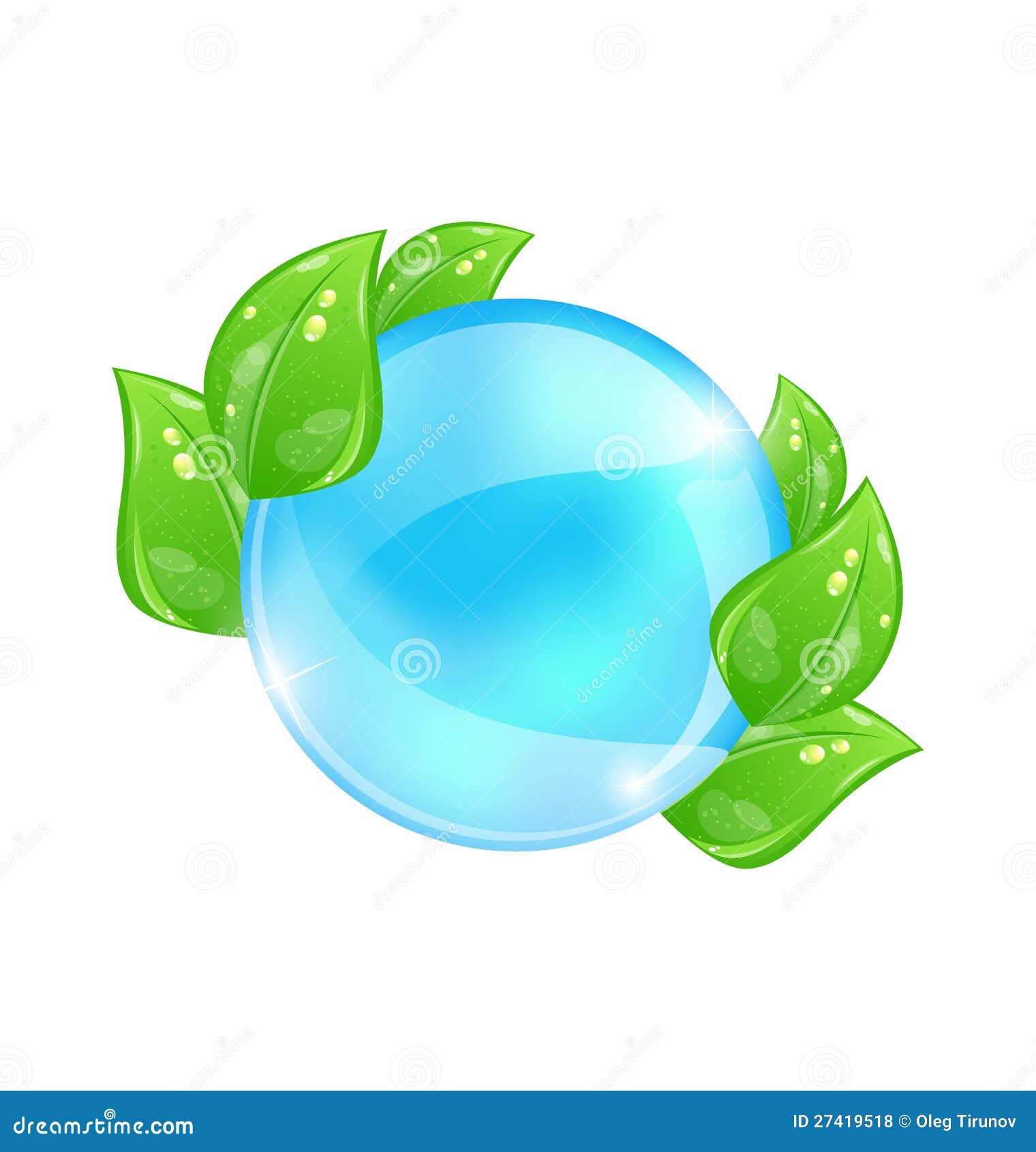 Water Bubble with Eco Green Leaves Stock Vector - Illustration of round ...