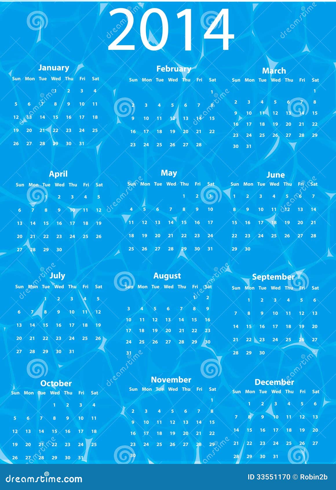 Water Calendar 2014 stock vector. Illustration of night - 33551170