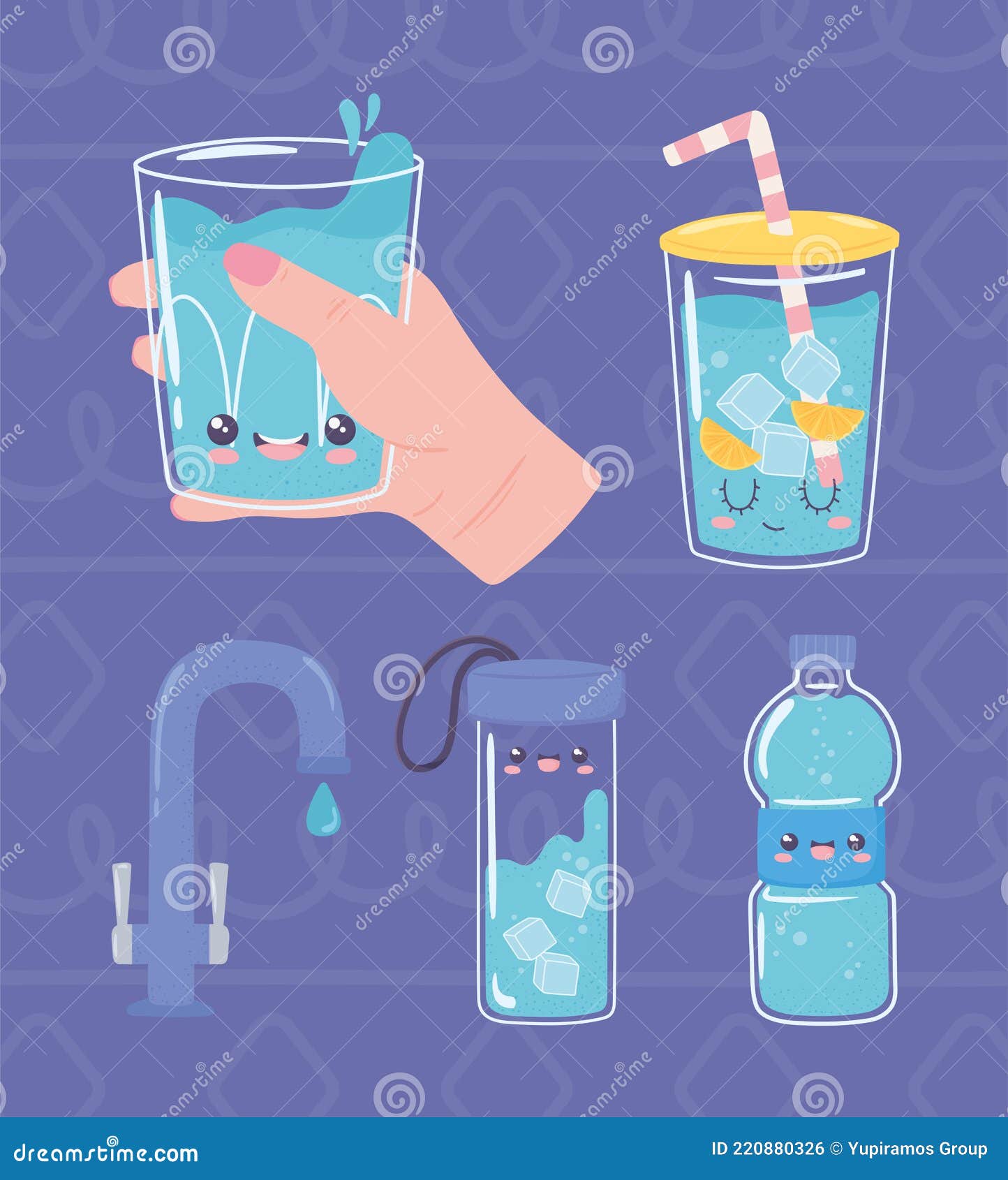 Water cartoon set stock vector. Illustration of drink - 220880326