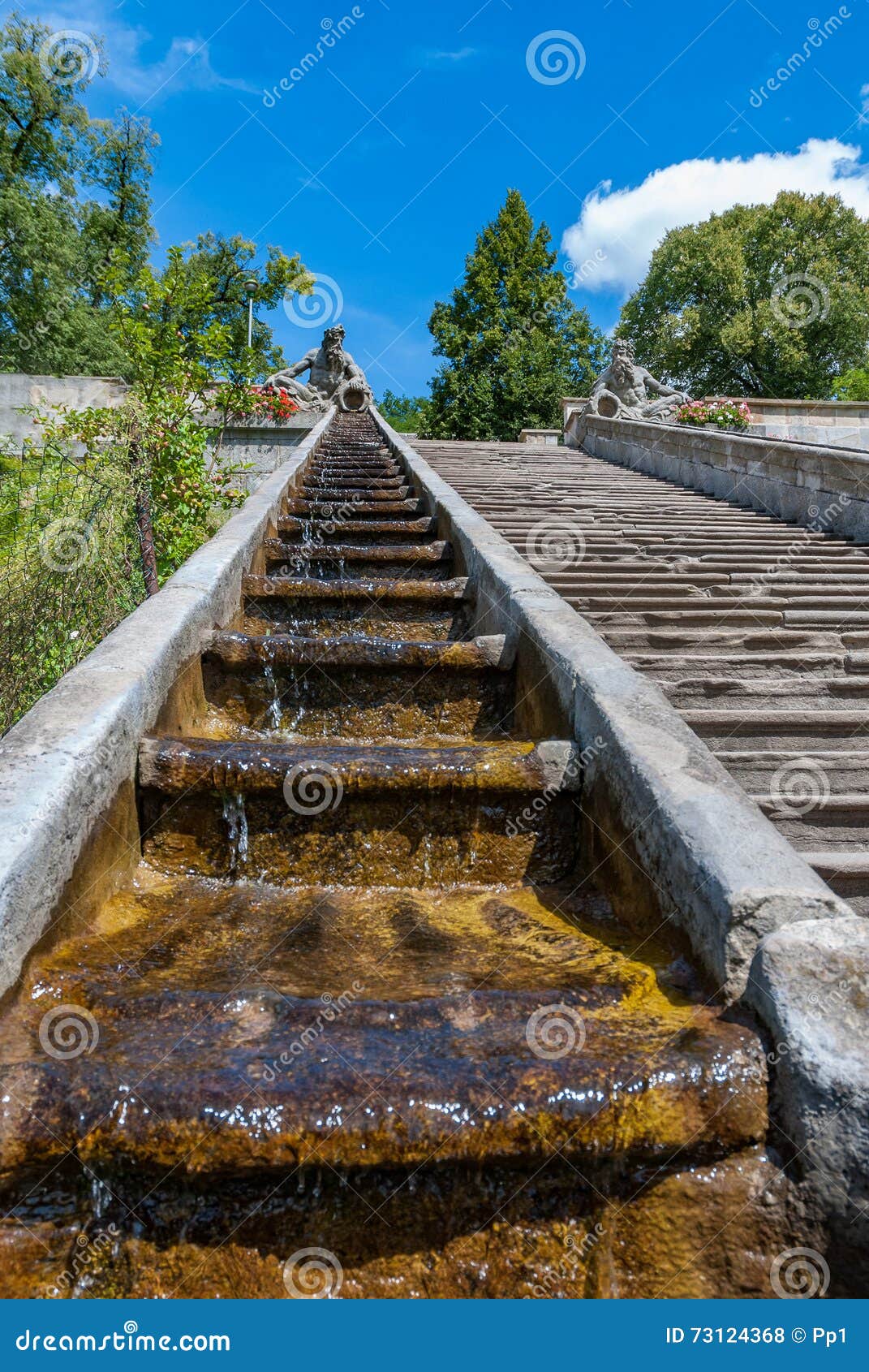 Water Cascade Step Fountain Statue Stock Photo - Image of travel, park ...