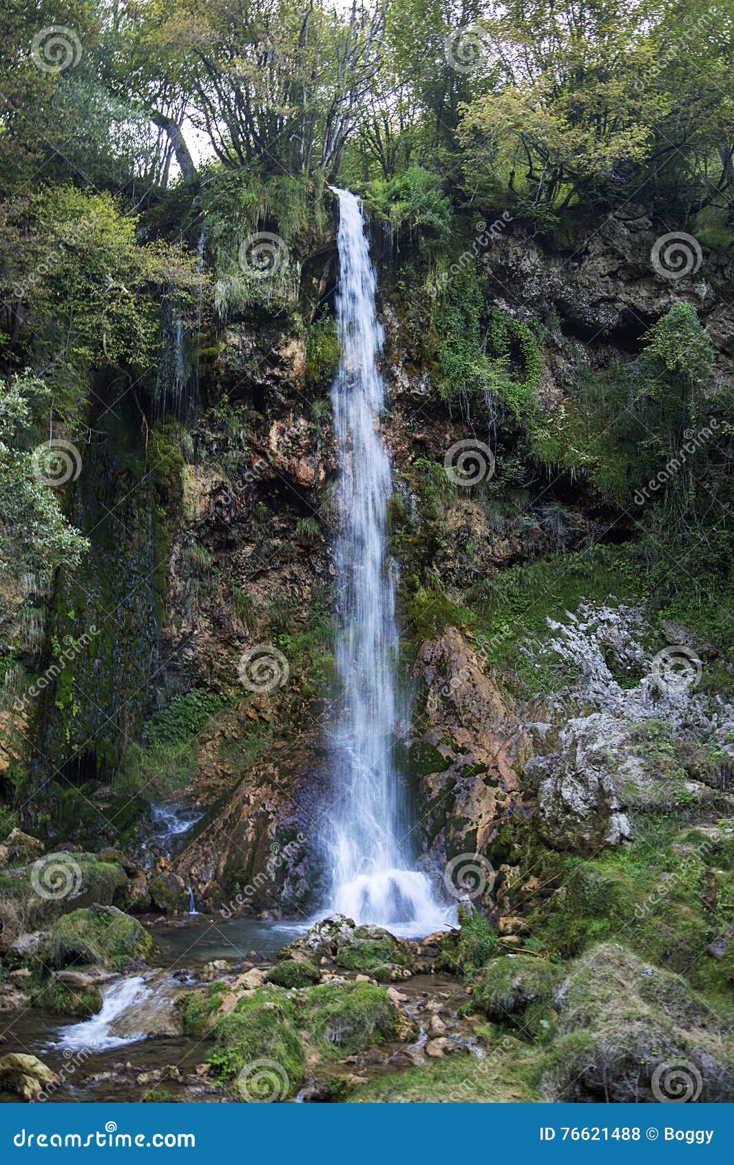 Water cascade stock photo. Image of stone, green, foliage - 76621488
