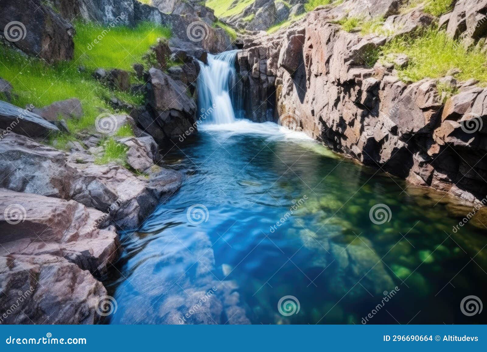 Water Cascading into Hot Spring from a Rocky Cliff Stock Photo - Image ...