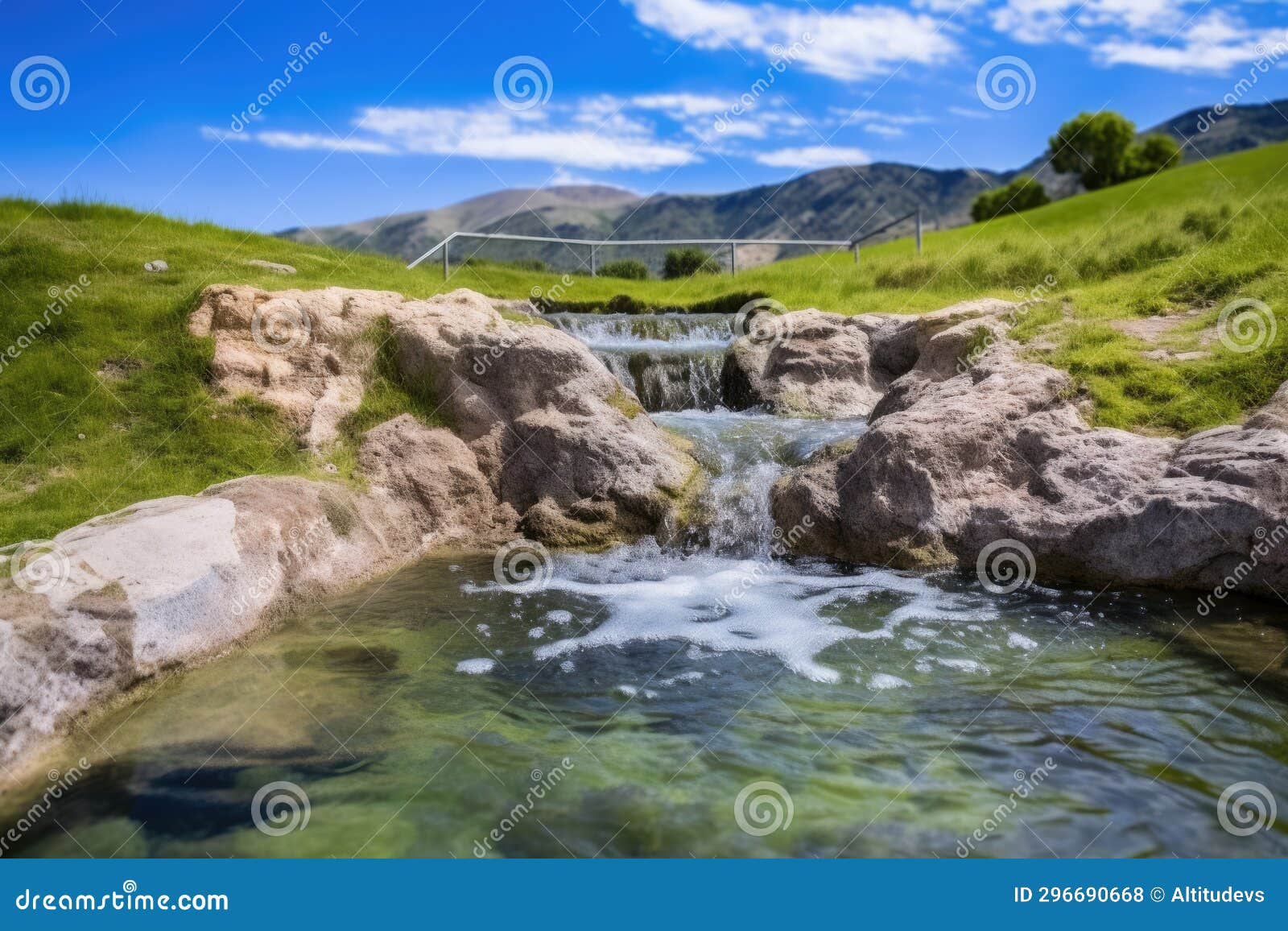 Water Cascading into Hot Spring from a Rocky Cliff Stock Photo - Image ...