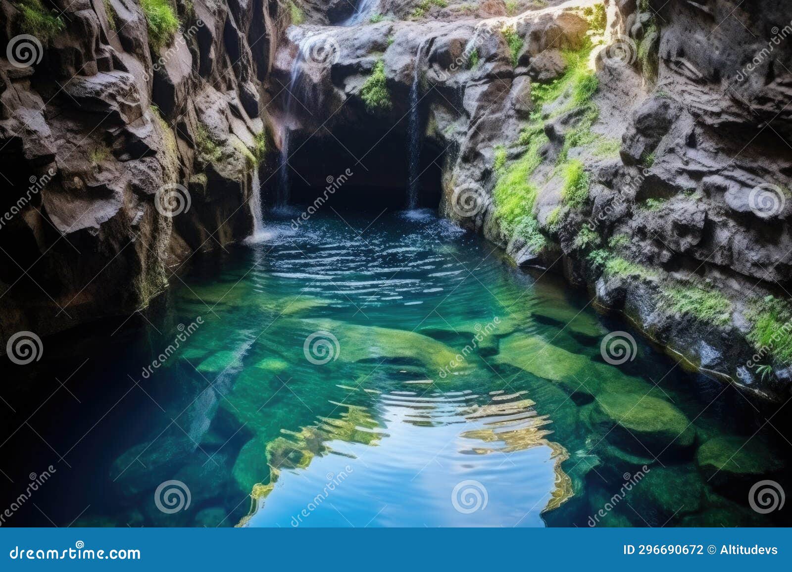 Water Cascading into Hot Spring from a Rocky Cliff Stock Photo - Image ...