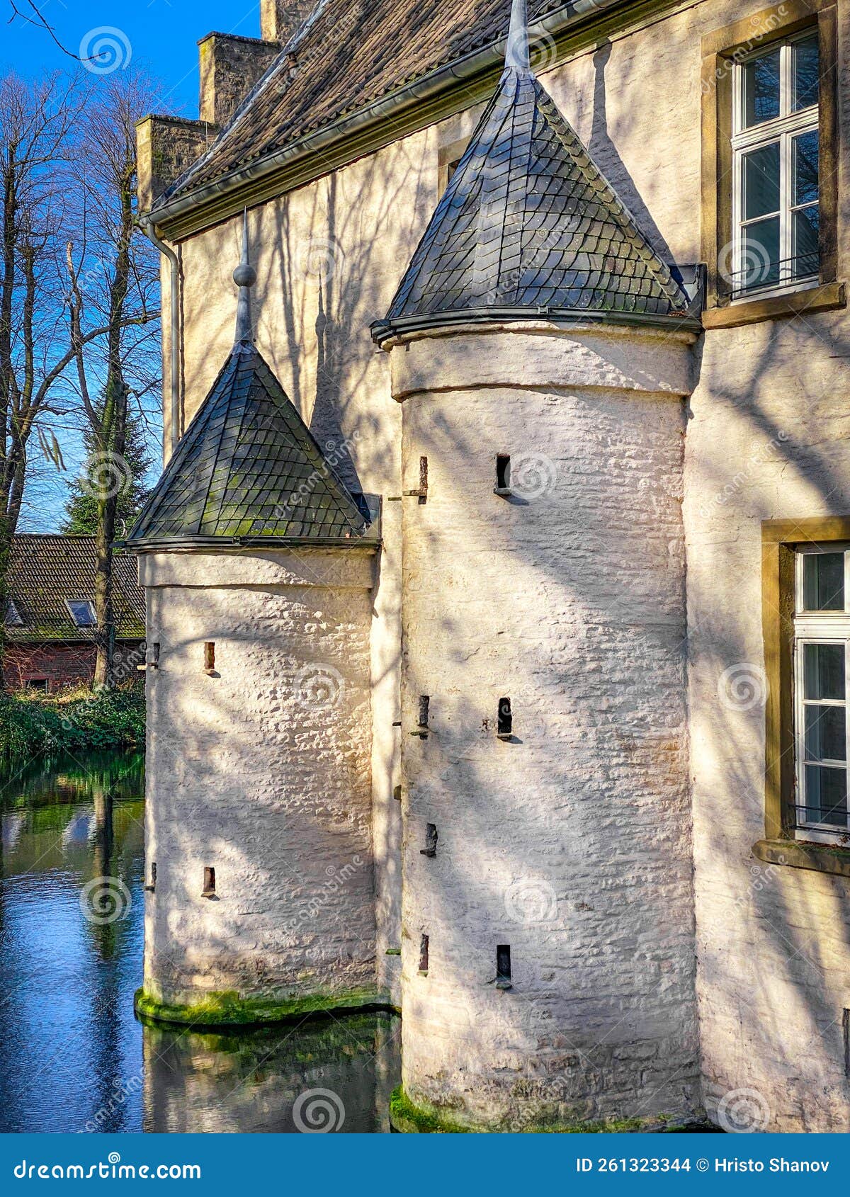 Old Water Castle with Trees and Reflections in Water Stock Photo ...