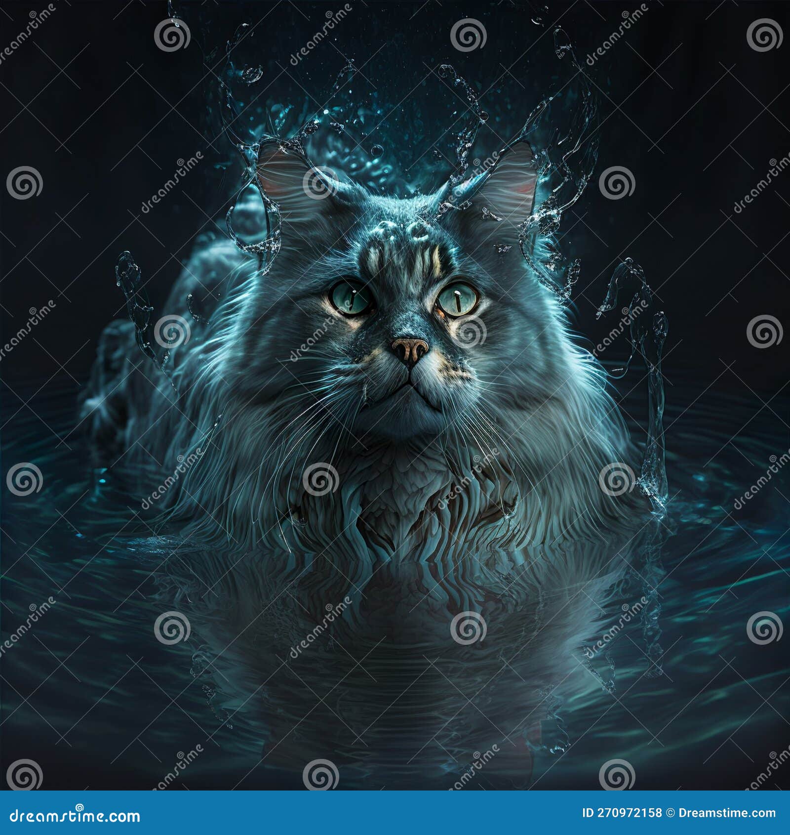 Water cat, Generative AI stock illustration. Illustration of lake ...