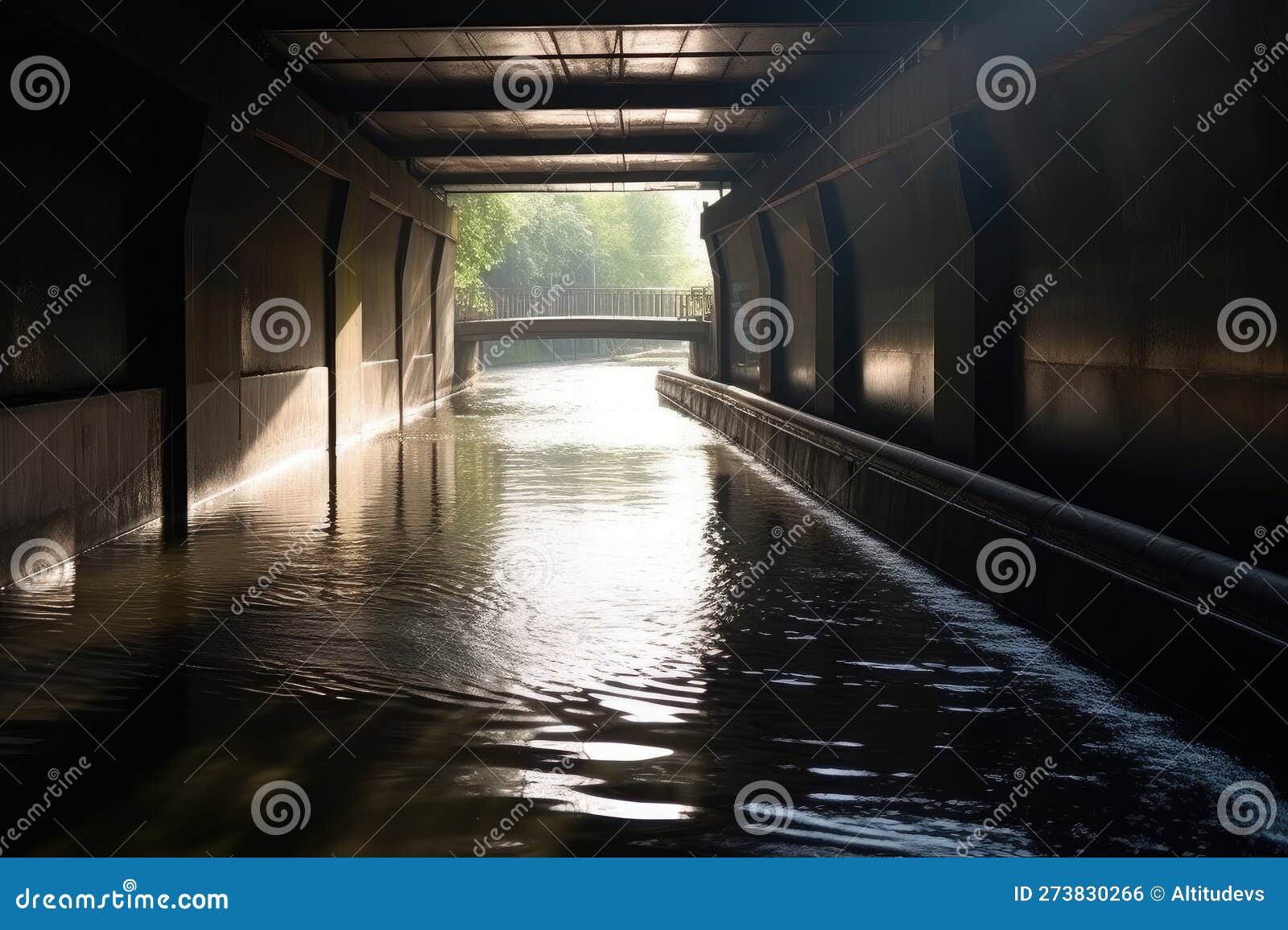 Water Channel with Bridge and Light and Shadow on the Water Surface ...