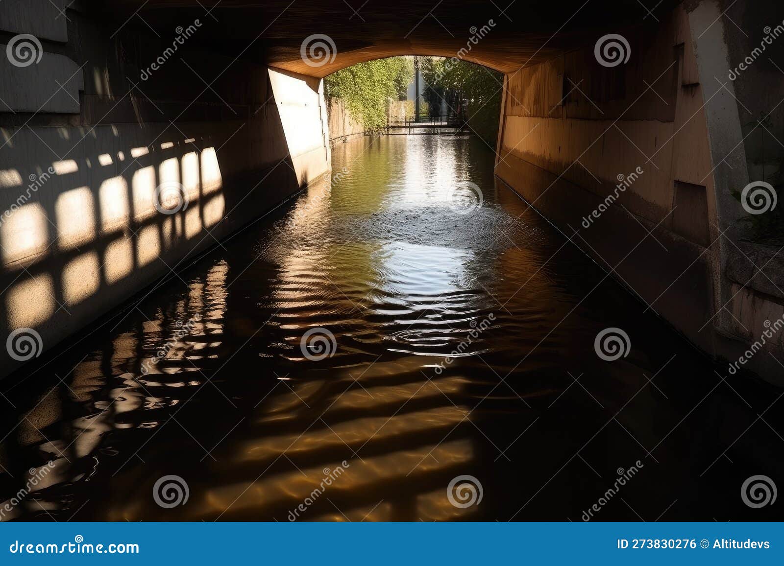 Water Channel with Bridge and Light and Shadow on the Water Surface ...