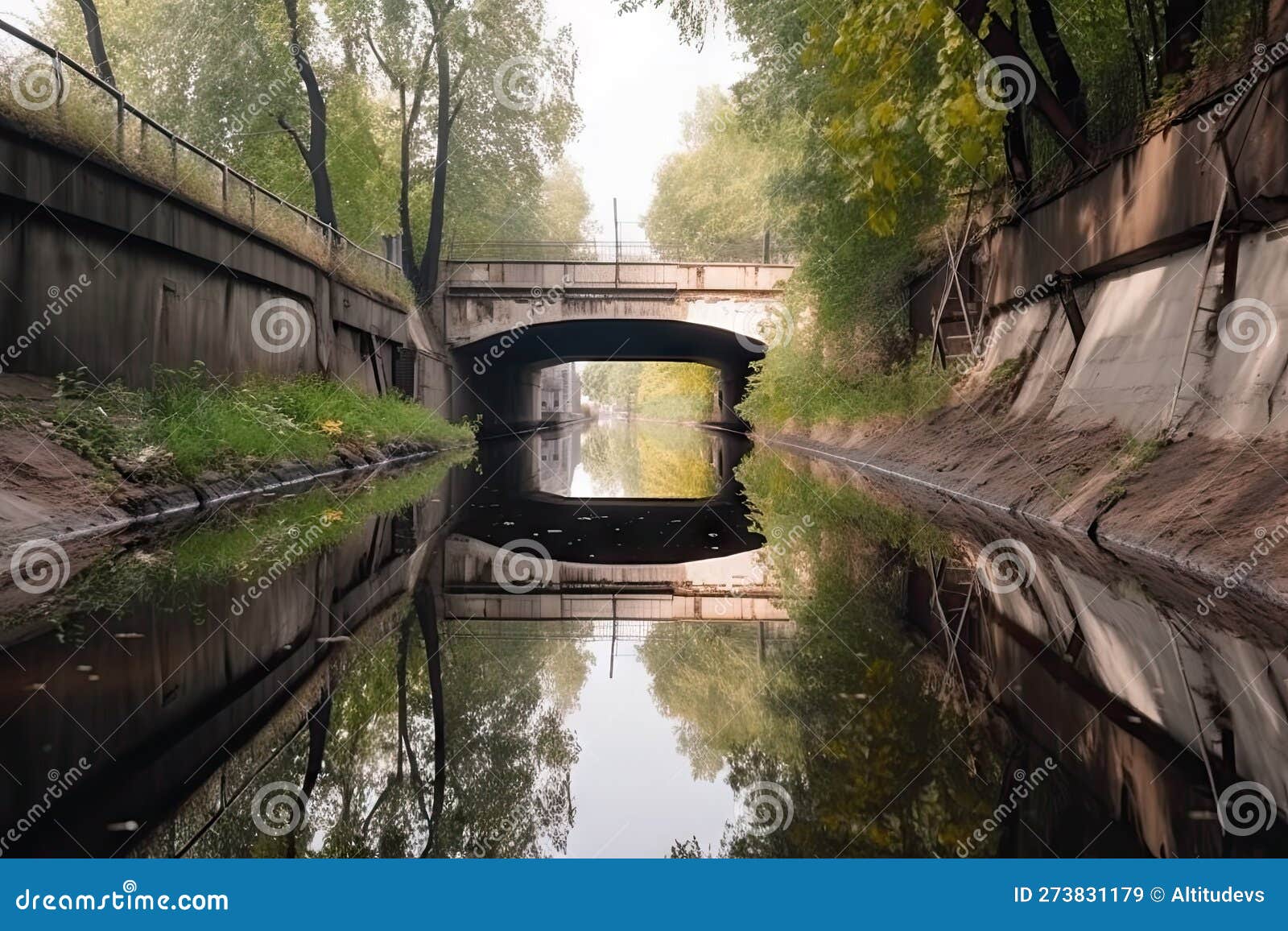 Water Channel with Bridge and Reflection in the Form of Mirror on the ...