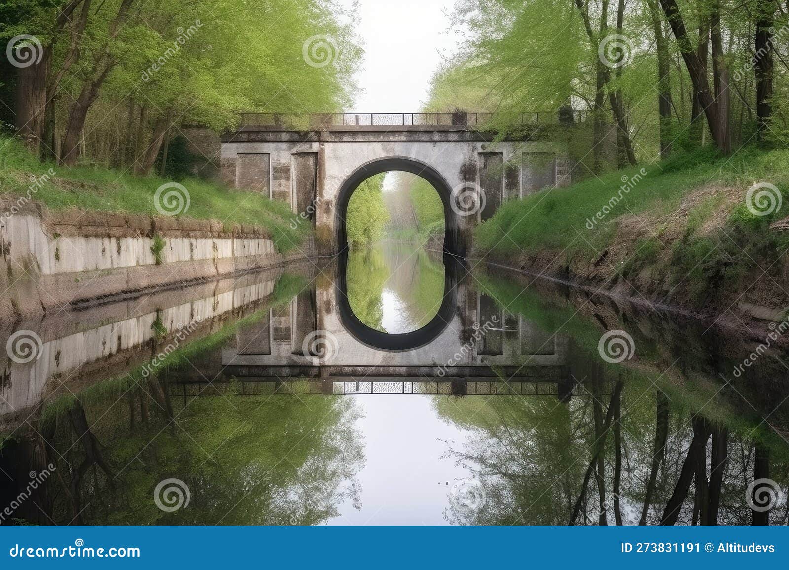 Water Channel with Bridge and Reflection in the Form of Mirror on the ...