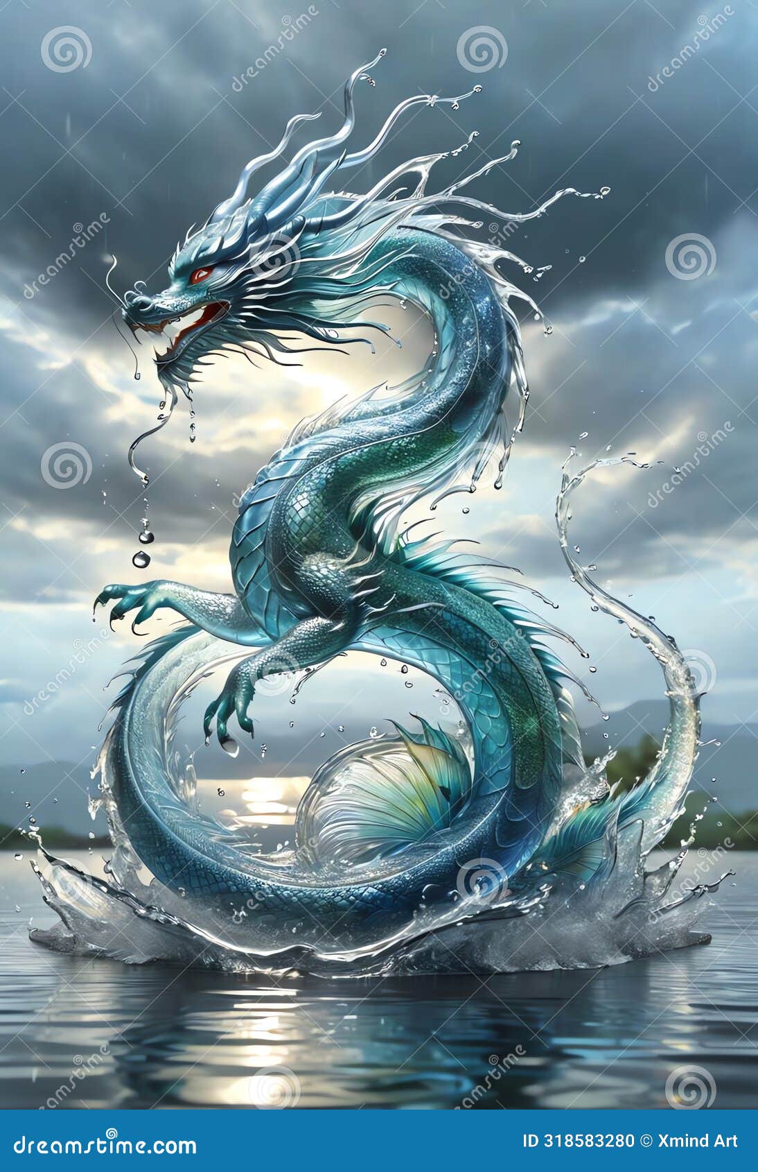 Water Chinese Dragon with Water Splash Stock Illustration ...