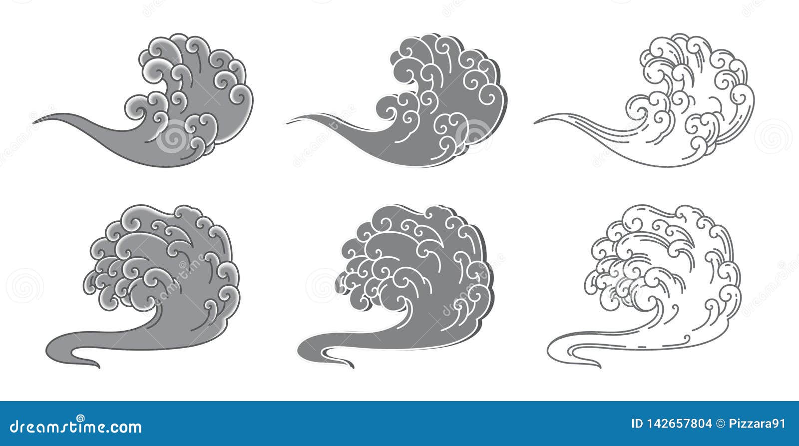 Cloud Art. Single Line Vector. Japan Wind. Stock Vector - Illustration ...