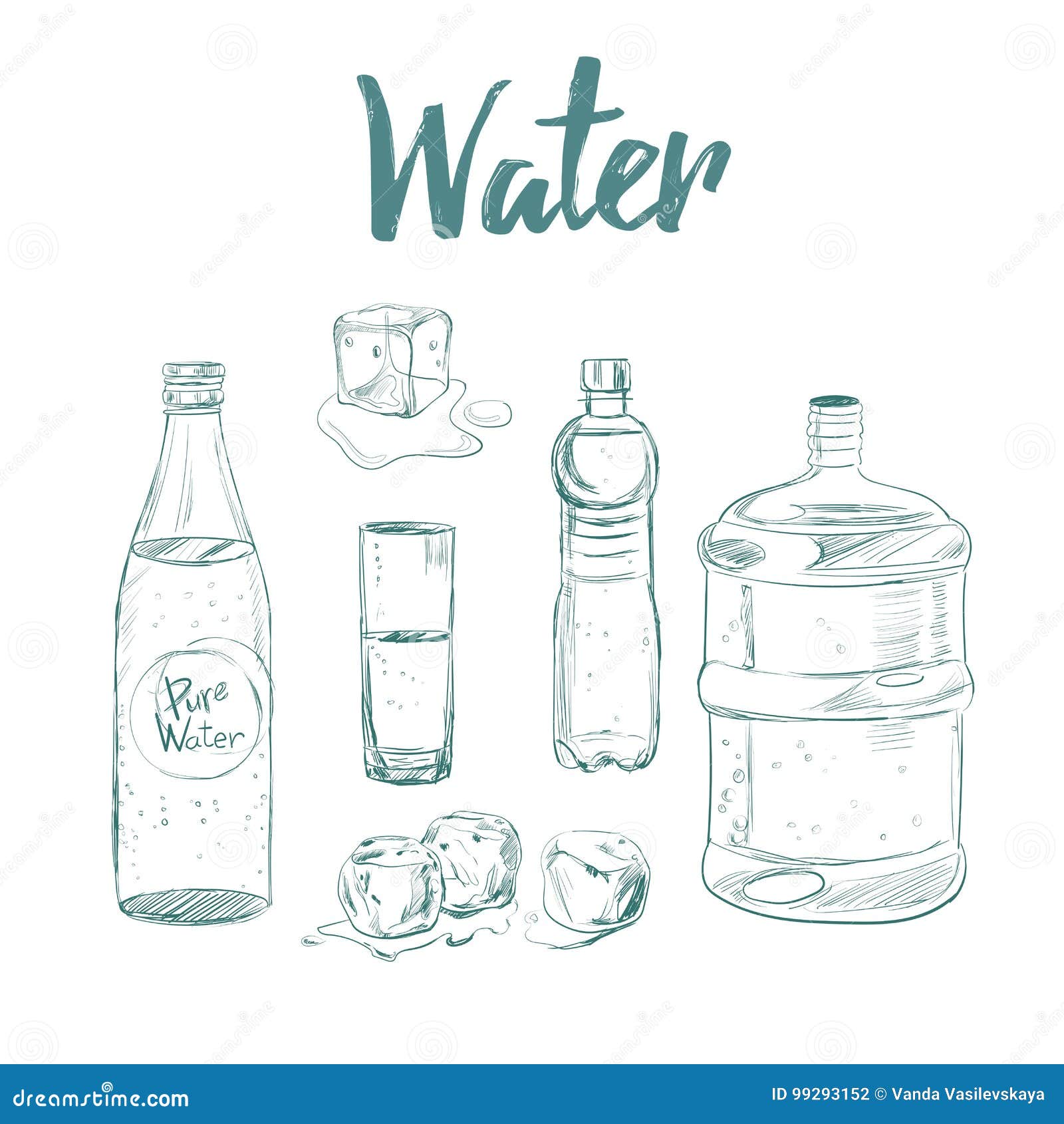 Water Collection Vector Hand Drawn Illustration. Stock Vector ...