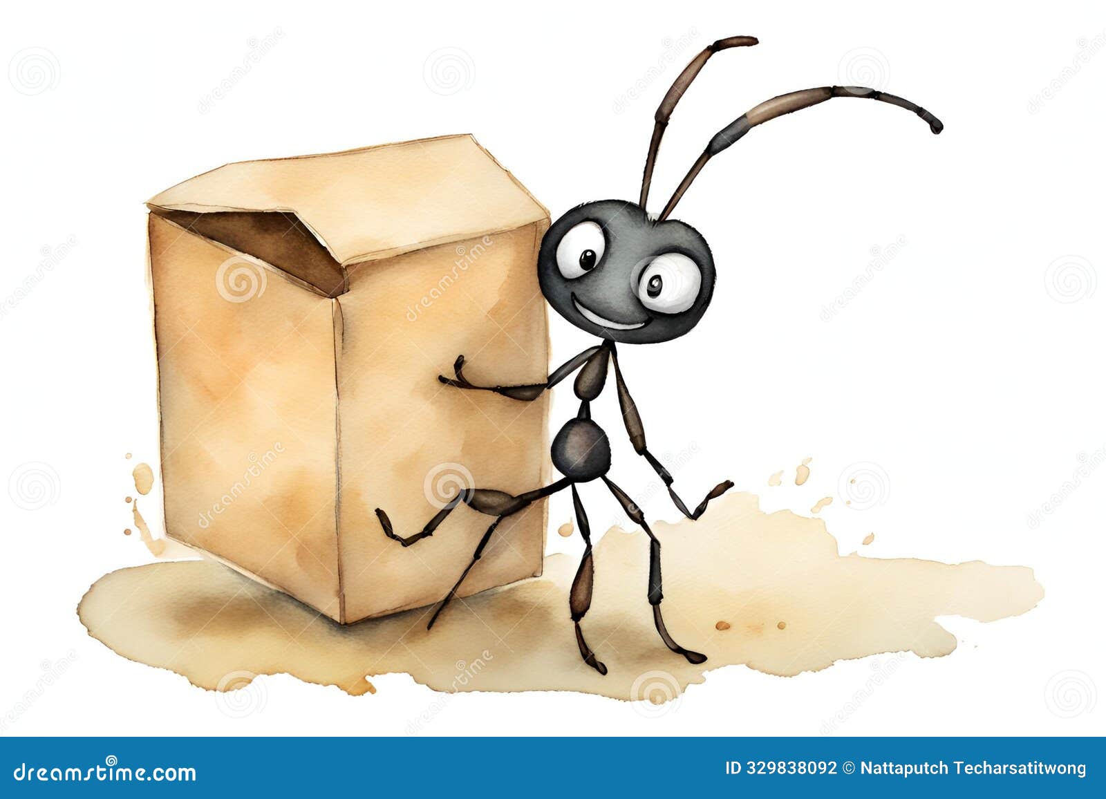 Water Color Ant Carrying a Box Stock Illustration - Illustration of ...