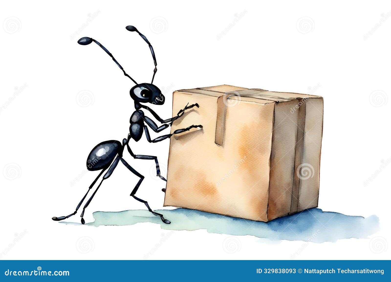 Water Color Ant Carrying a Box Stock Illustration - Illustration of ...