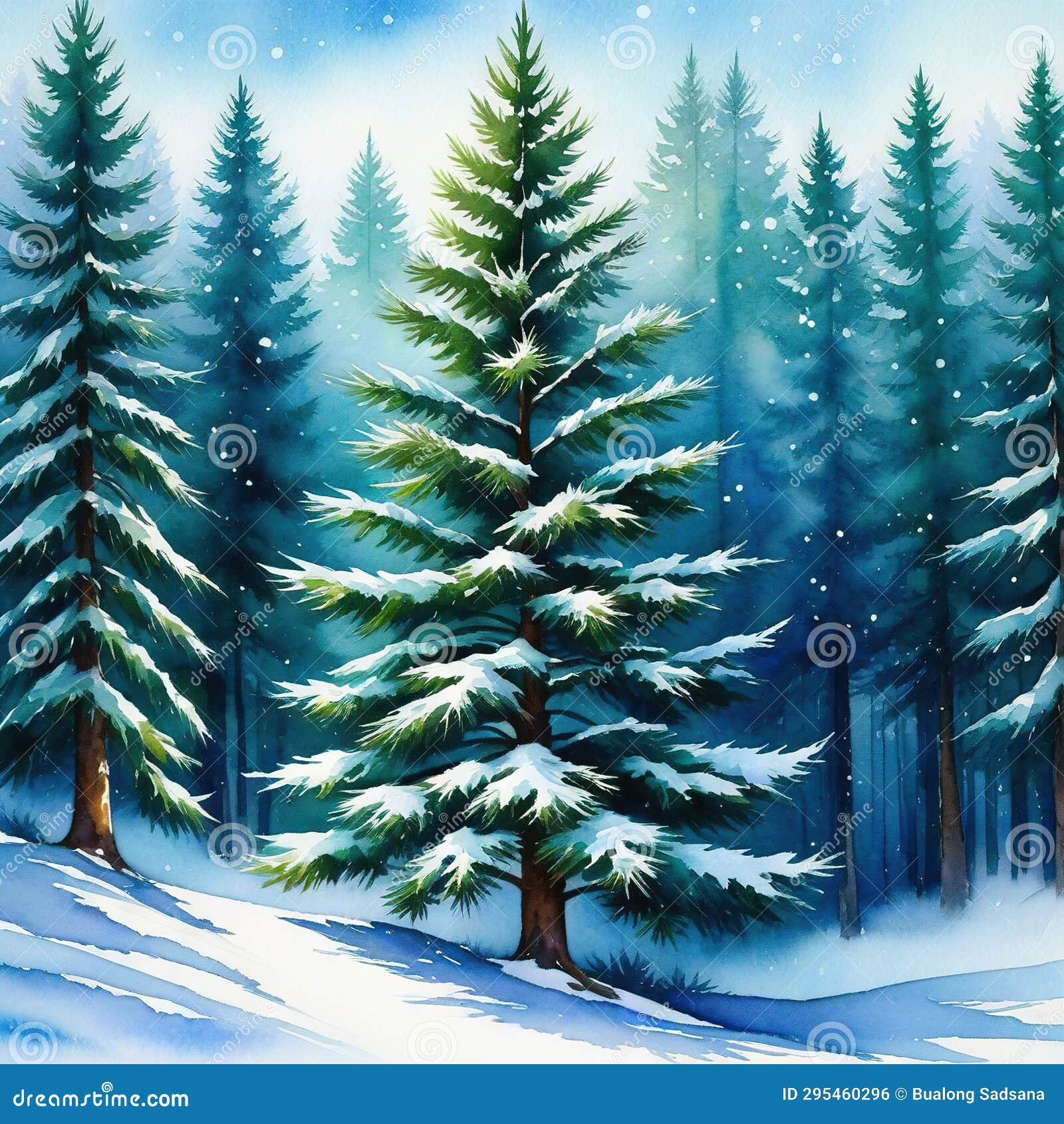 Water Color Forest Tree Created Using Stock Illustration - Illustration ...