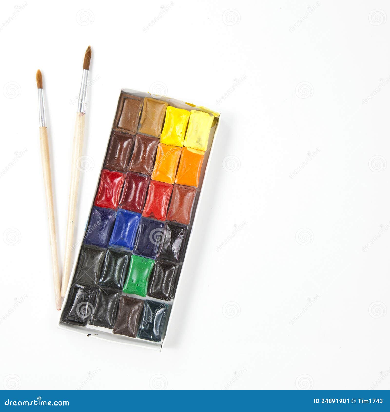 Water-color Paint-box with Brushes Stock Image - Image of decorating ...