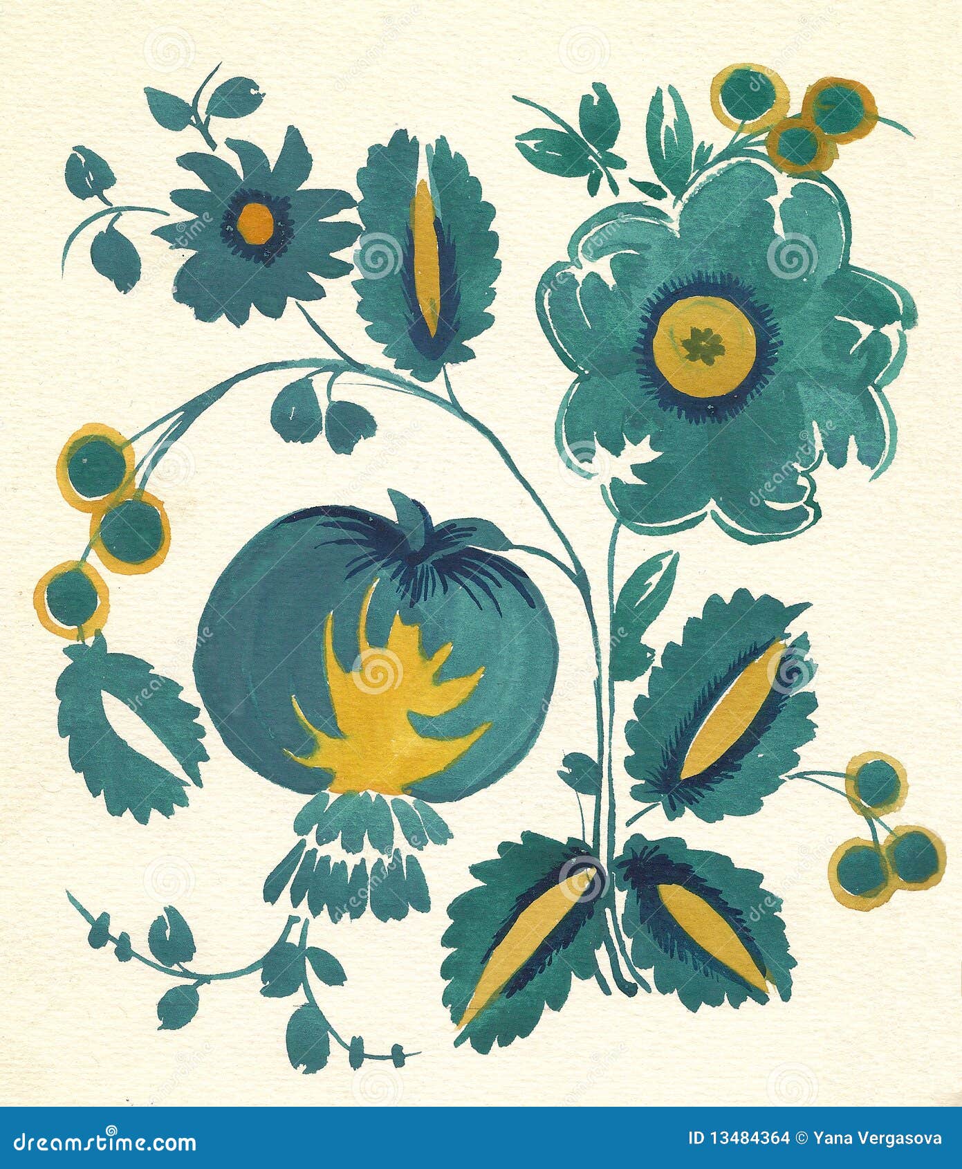 Water-colour Russian Flower Pattern Stock Illustration - Illustration ...