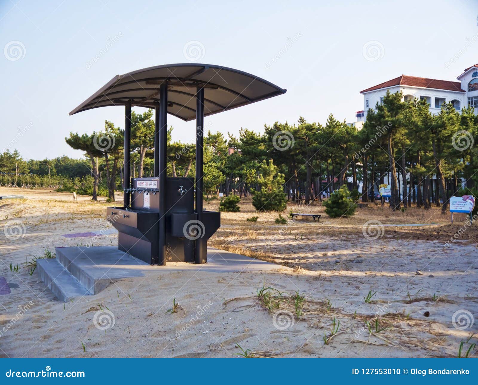 Water Column on the Beach of Yangyang City Stock Photo - Image of bench ...