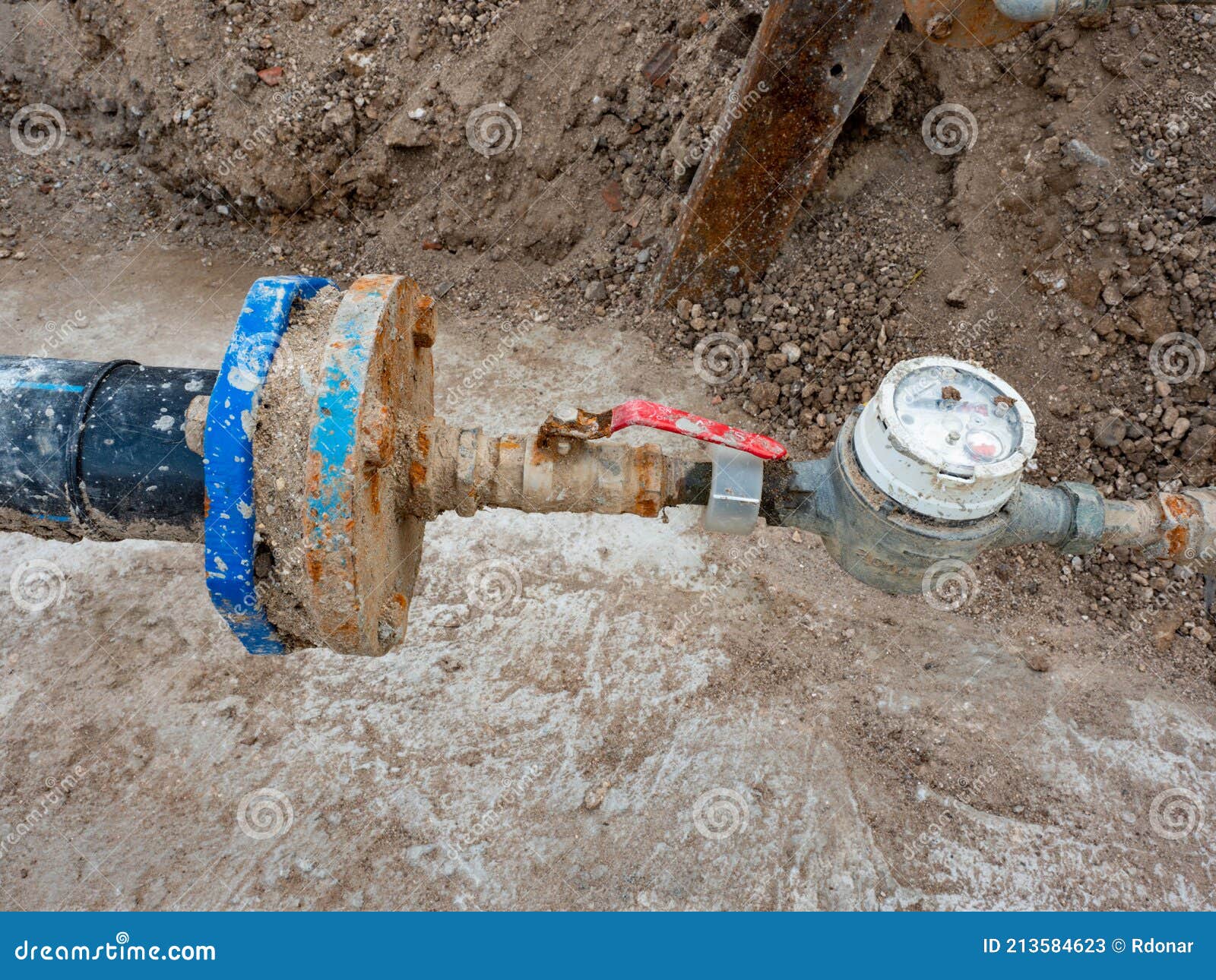 Potable Water Pipes Joined With Rusty Flanges And Gate Valves Stock ...