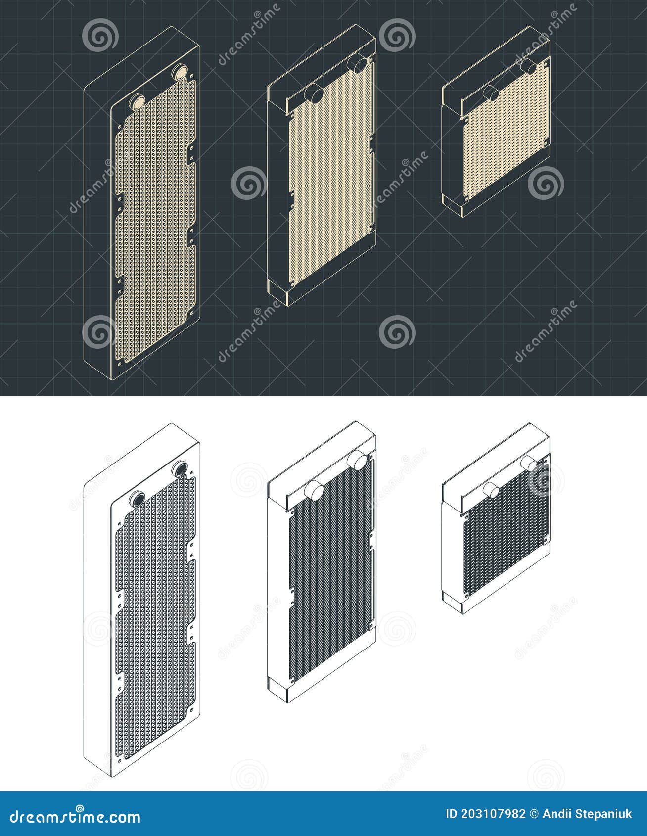 Water Cooling Radiators Isometric Drawings Set Stock Vector ...