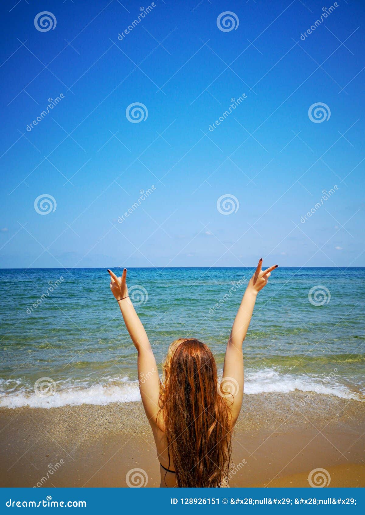 Beautiful Girl Turned His Back At The Seaside Stock Image Image Of Girl Happiness 128926151