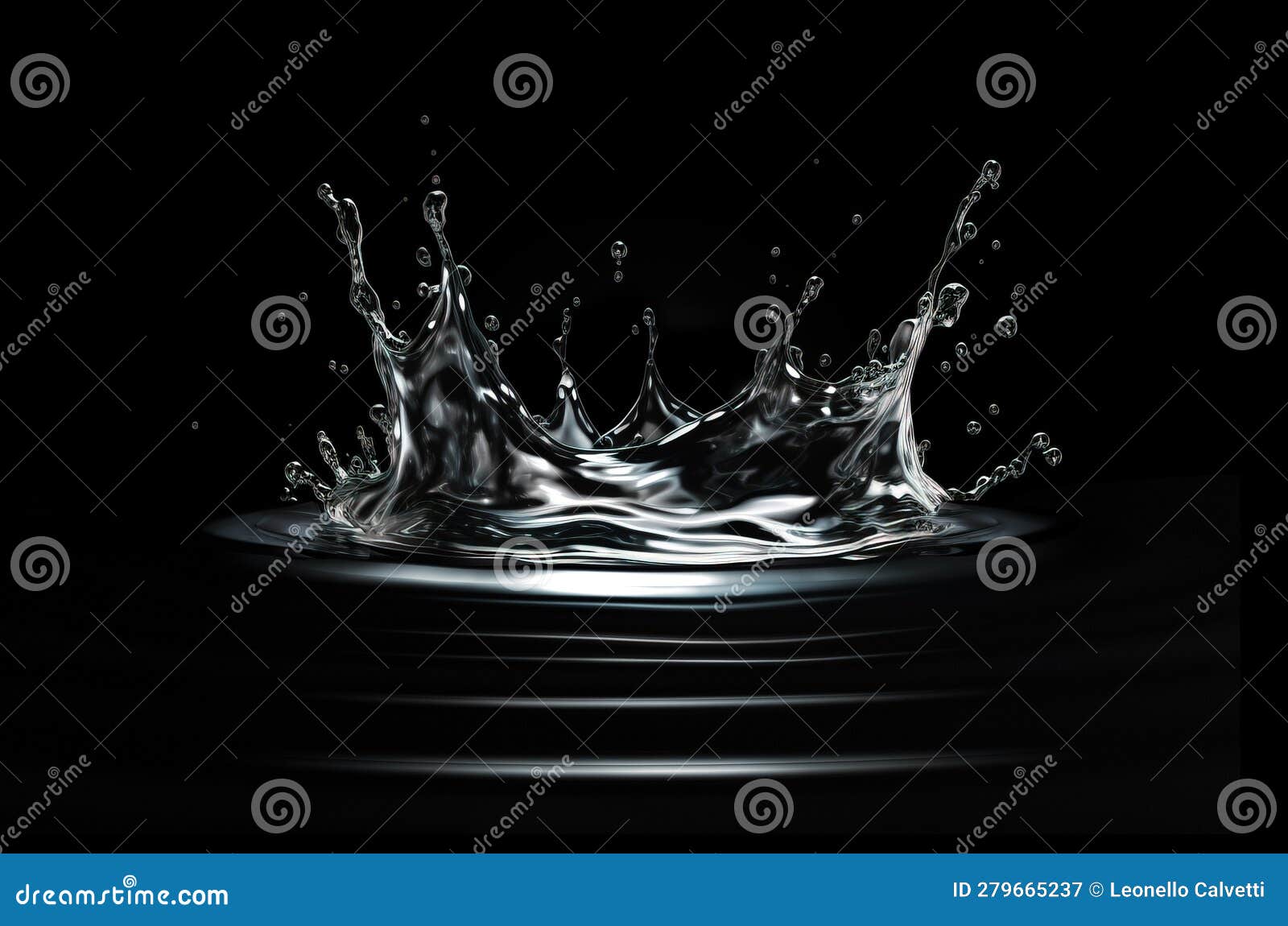 Water Crown Splash Close Up on Black Background. Generative a.I Stock ...