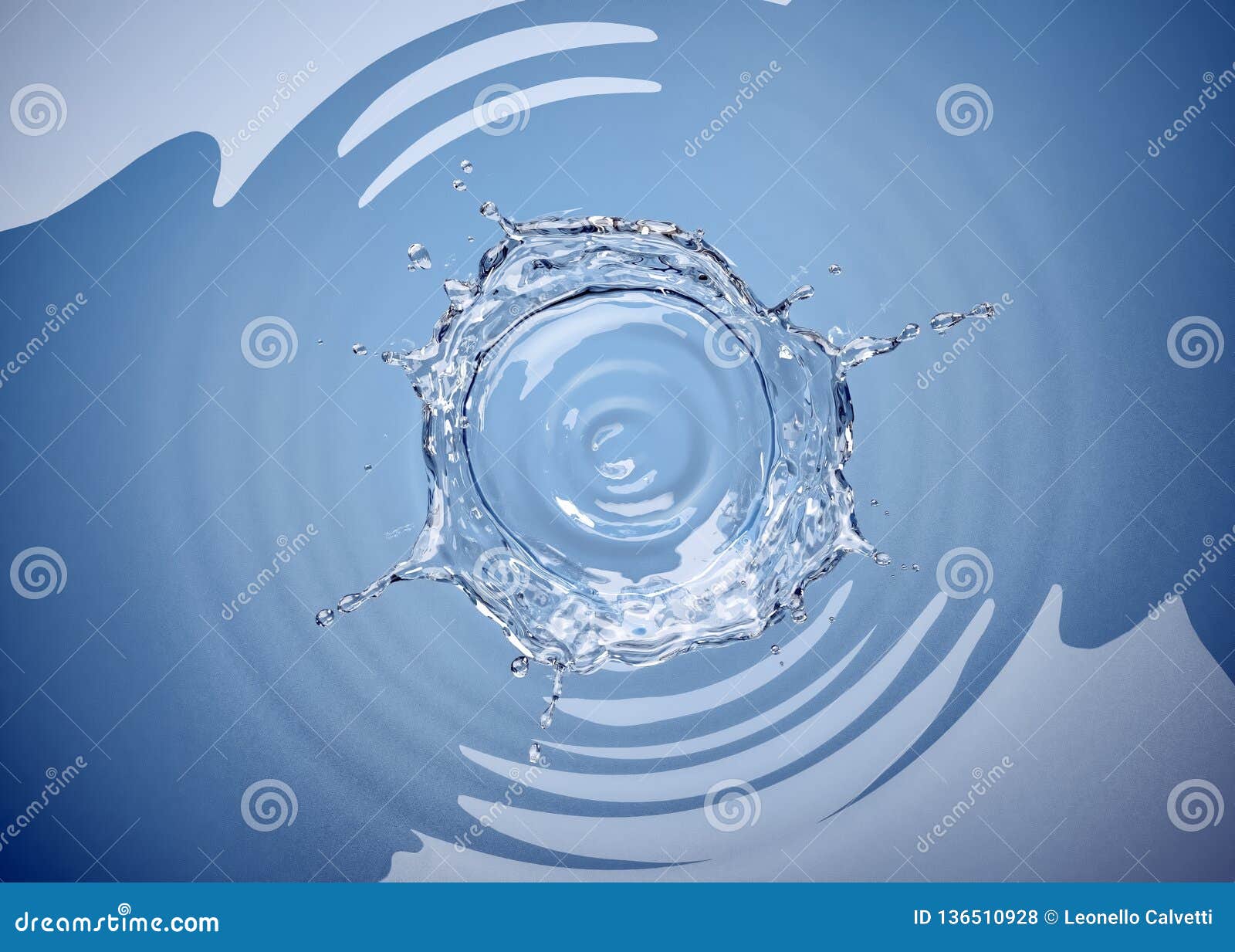 Water Crown Splash in a Water Pool on White. Top View Stock ...