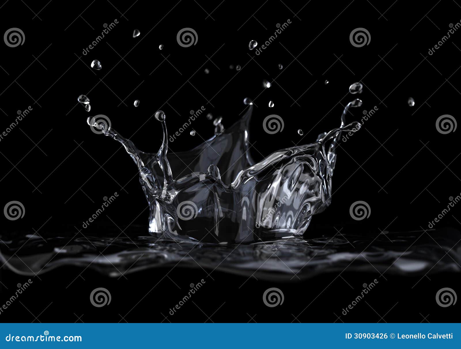 Water Crown Splash Viewed from a Side, on Black Background. Stock Photo ...