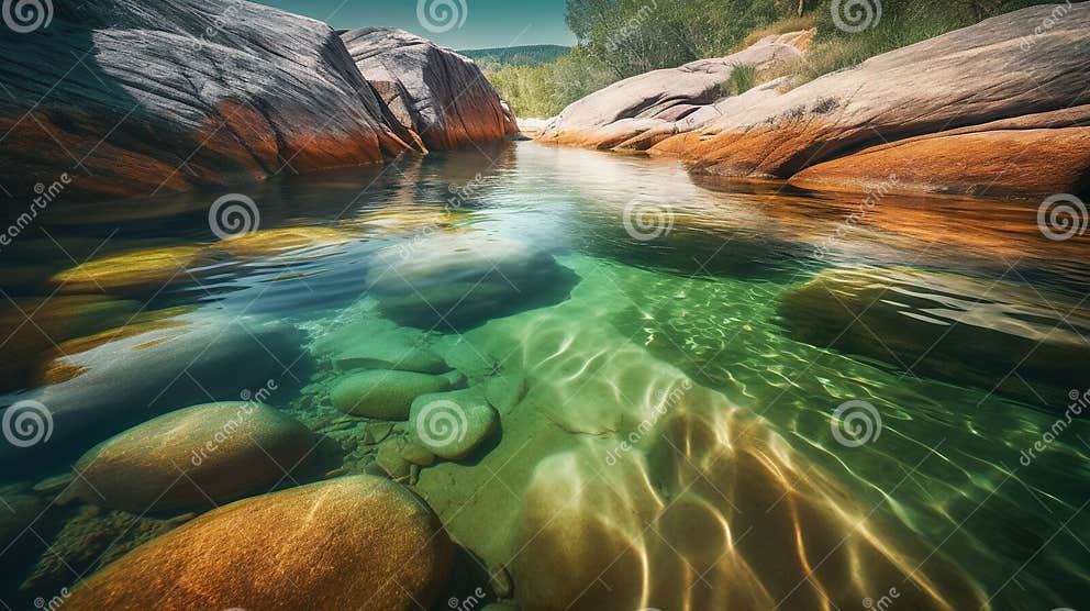 The Water is Crystal Clear and Clear with Rocks in the Background Stock ...