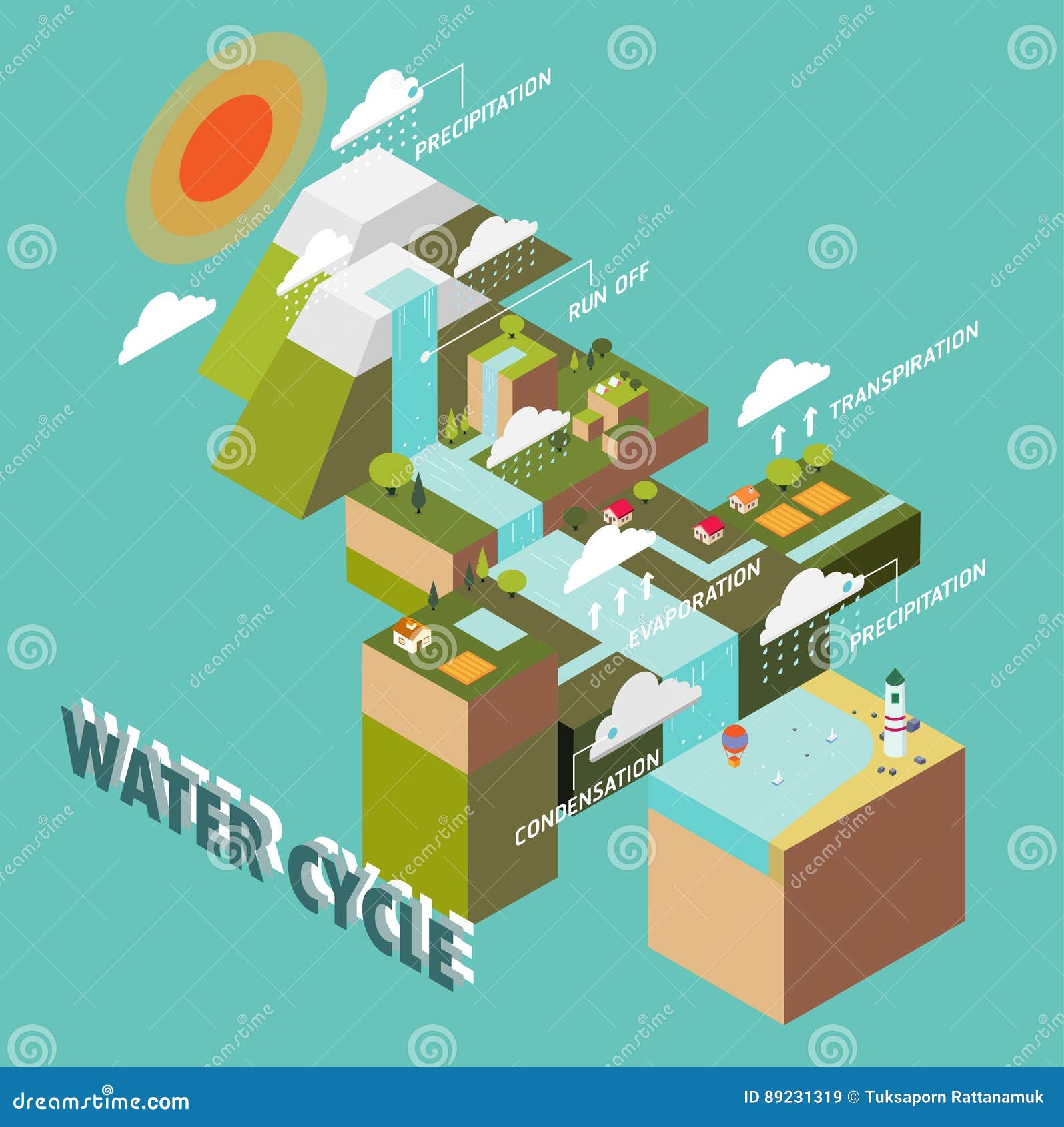 Water cycle stock vector. Illustration of land, schematic - 89231319